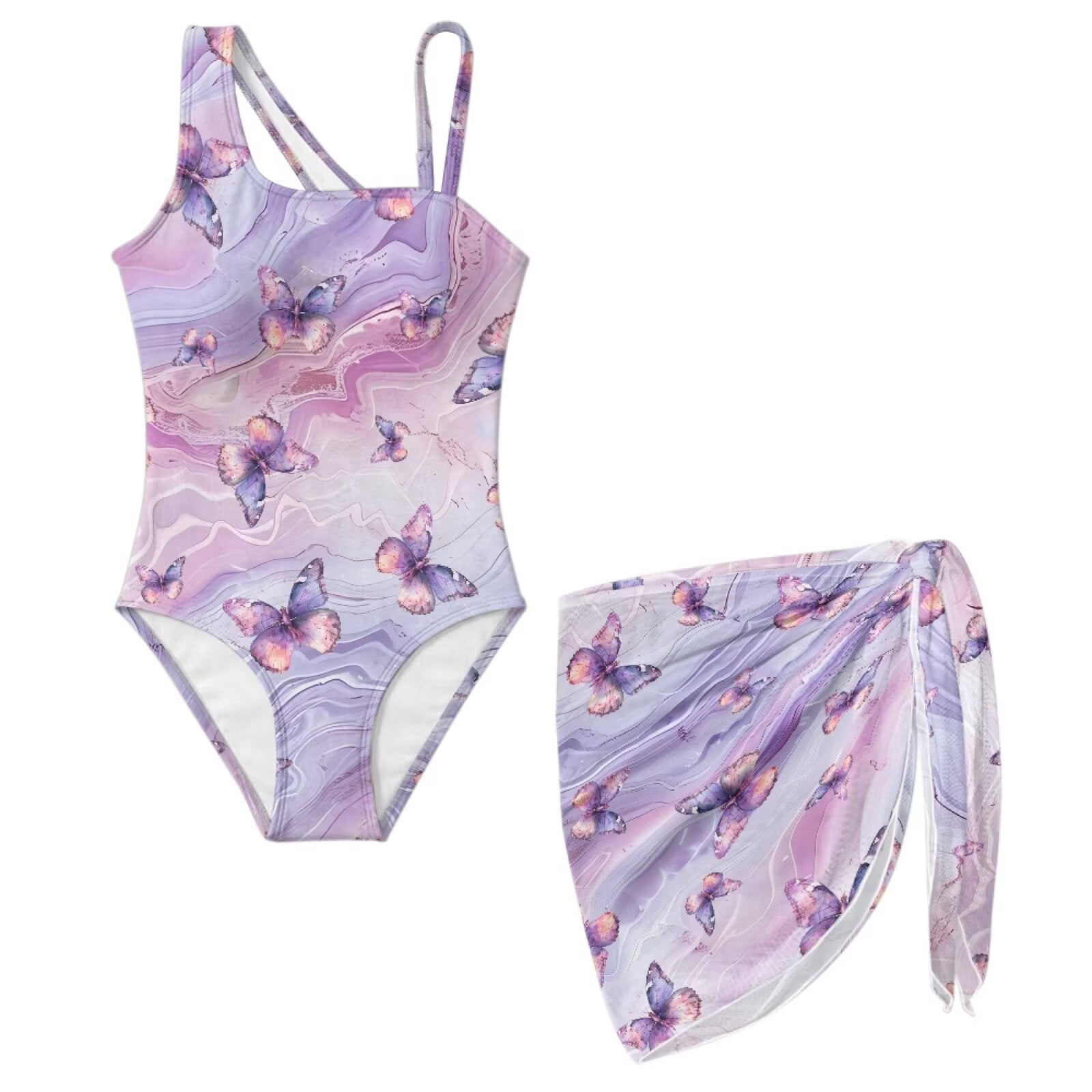 SEANATIVE Girls One Piece Swimsuit with Mesh Cover Up Skirt Cut Out ...