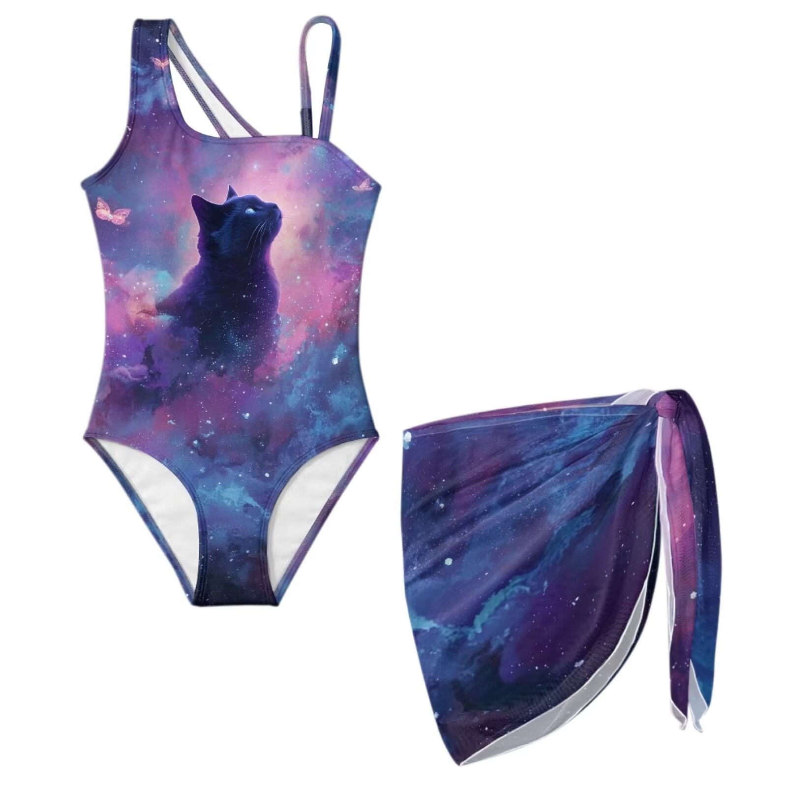 SEANATIVE Girls One Piece Swimsuit with Mesh Cover Up Skirt Cut Out ...