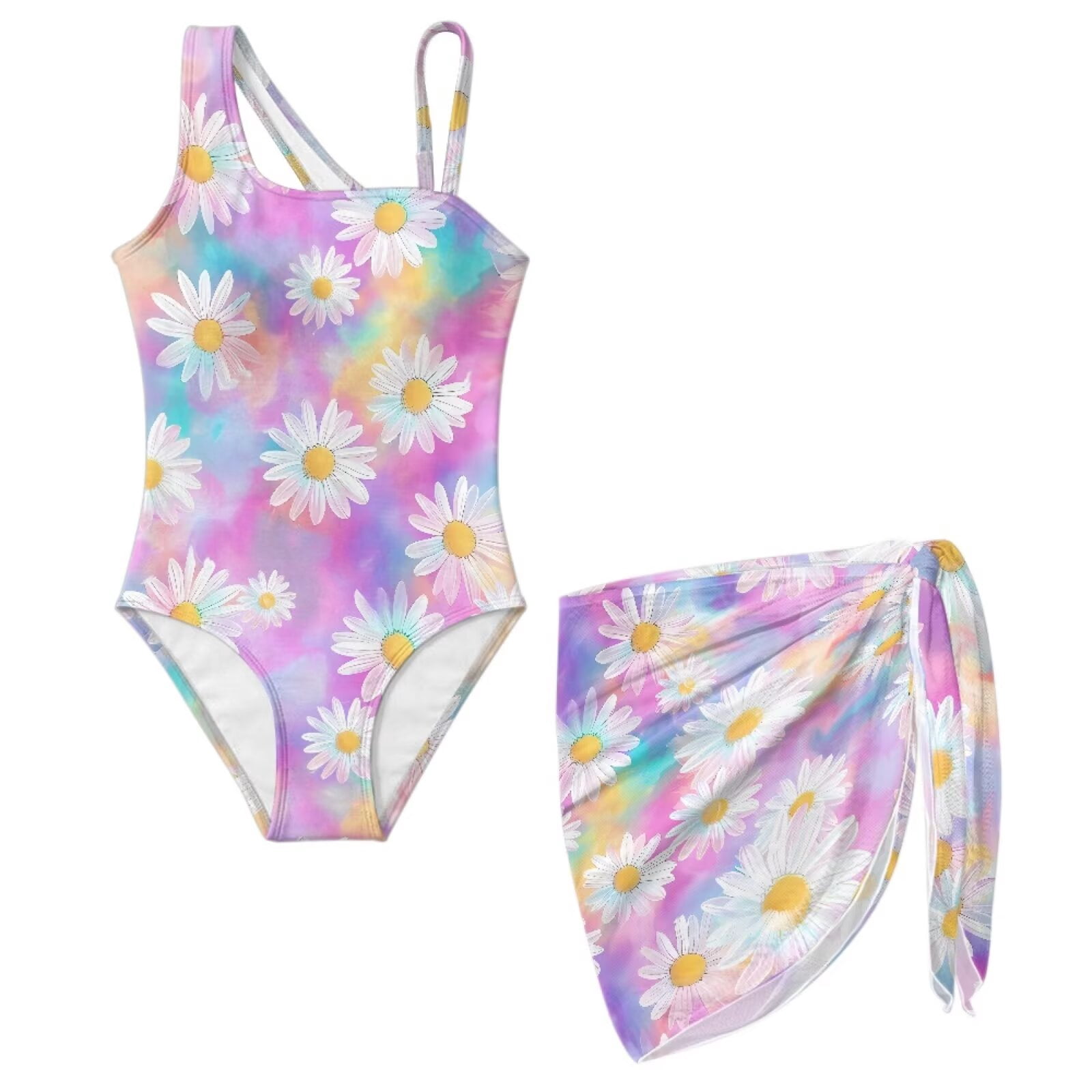 SEANATIVE Girls One Piece Swimsuit with Mesh Cover Up Skirt Cut Out ...
