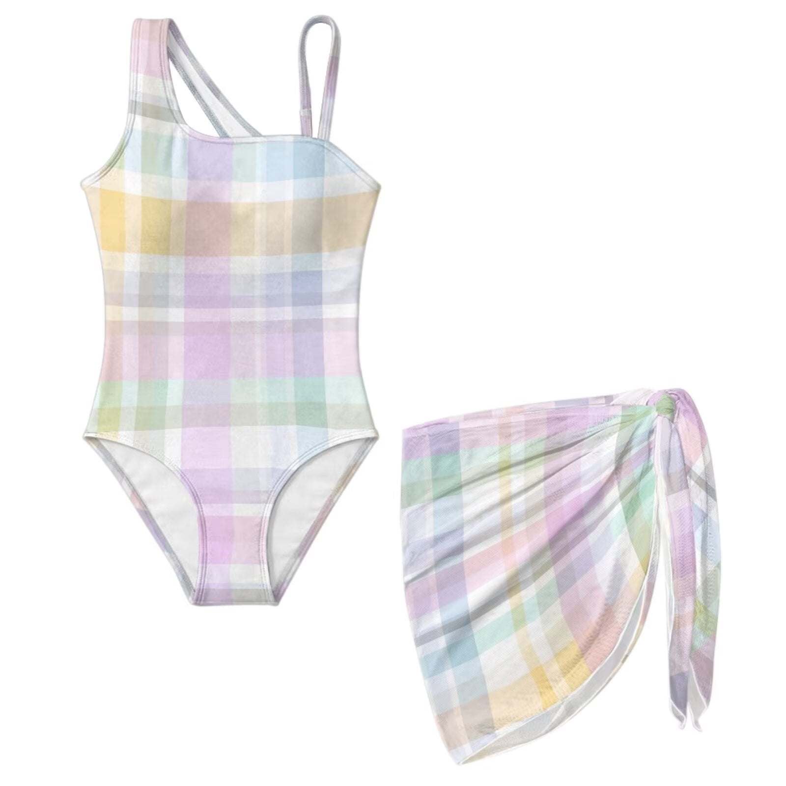 SEANATIVE Girls One-Piece Swimsuits with Mesh Cover-up Skirt One-Piece ...