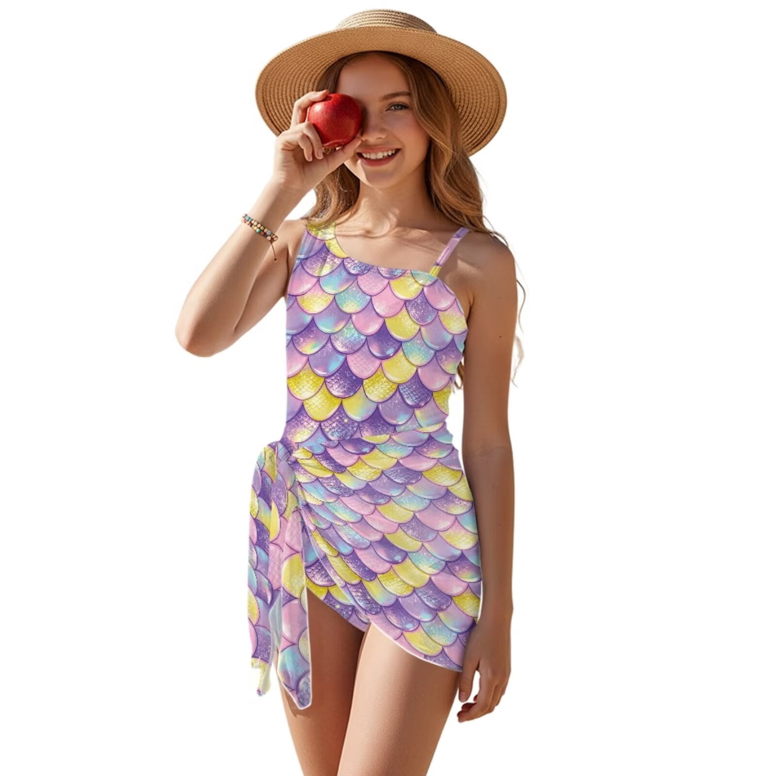 SEANATIVE Girls One-Piece Swimsuits with Mesh Cover-up Skirt One-Piece ...