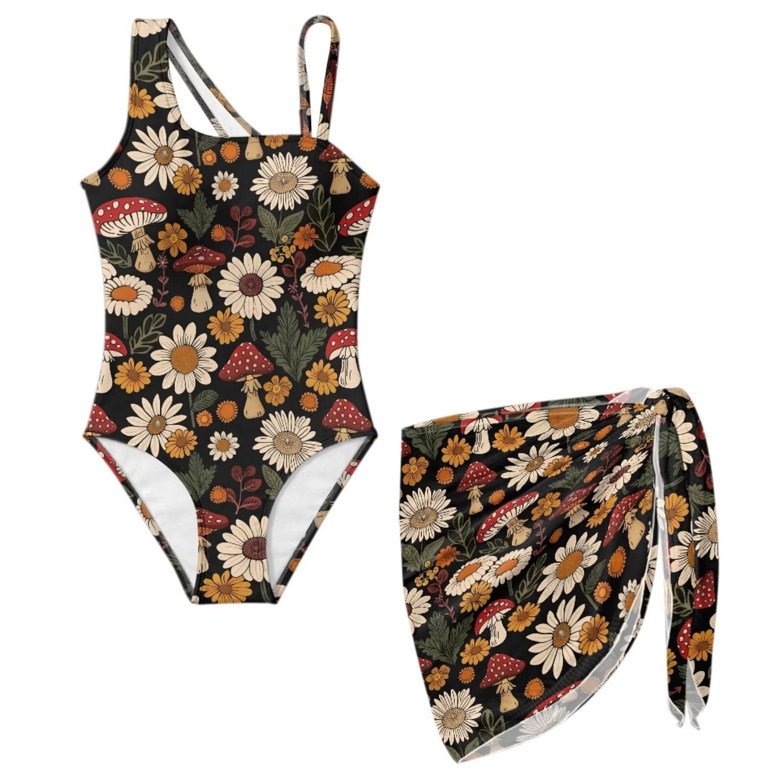 SEANATIVE Girls One Piece Swimsuits with Mesh Coverups Kid Teen Bathing ...