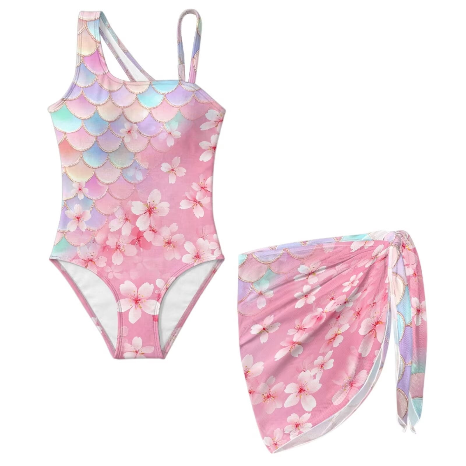 SEANATIVE Girls One Piece Swimsuits with Mesh Coverups Kid Teen Bathing ...