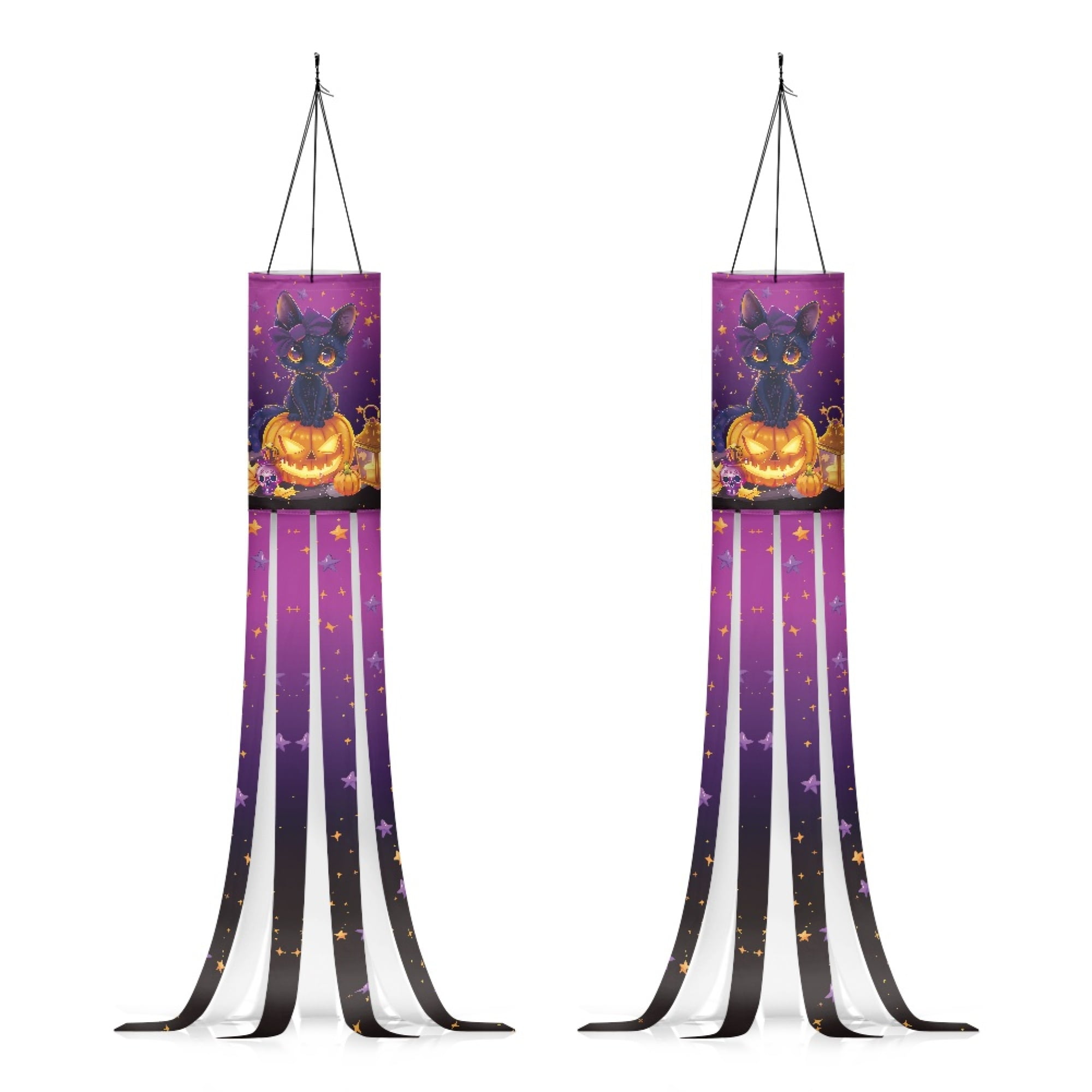 SEANATIVE Halloween Black Cat Windsock Set of 2 40 Inch Pumpkin ...