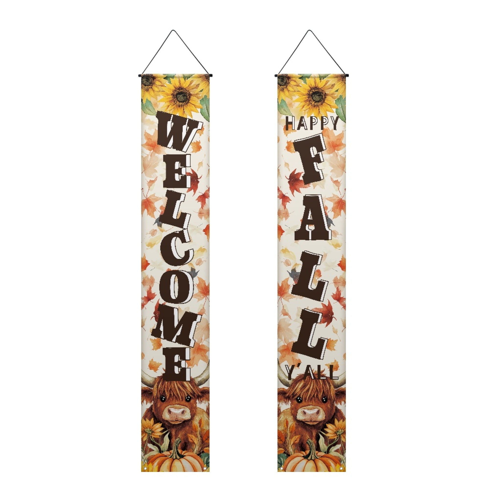 SEANATIVE Highland Cow Door Banner 2 PCS Thanksgiving Sunflower Hanging ...