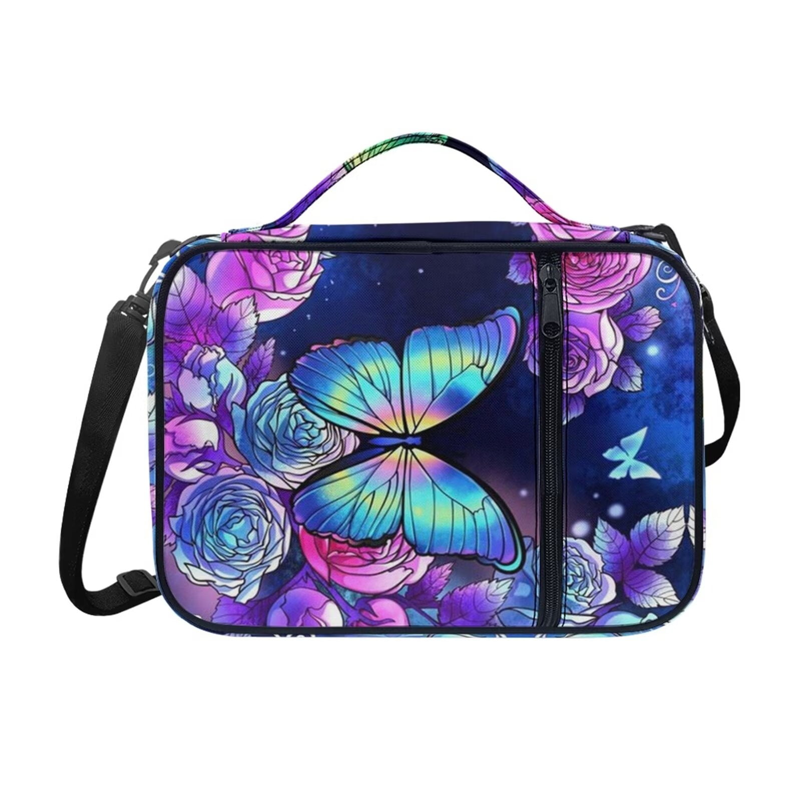 SEANATIVE Hippie Bible Bag for Women Polyester Floral Butterfly Bible Carrying Case Portable ...