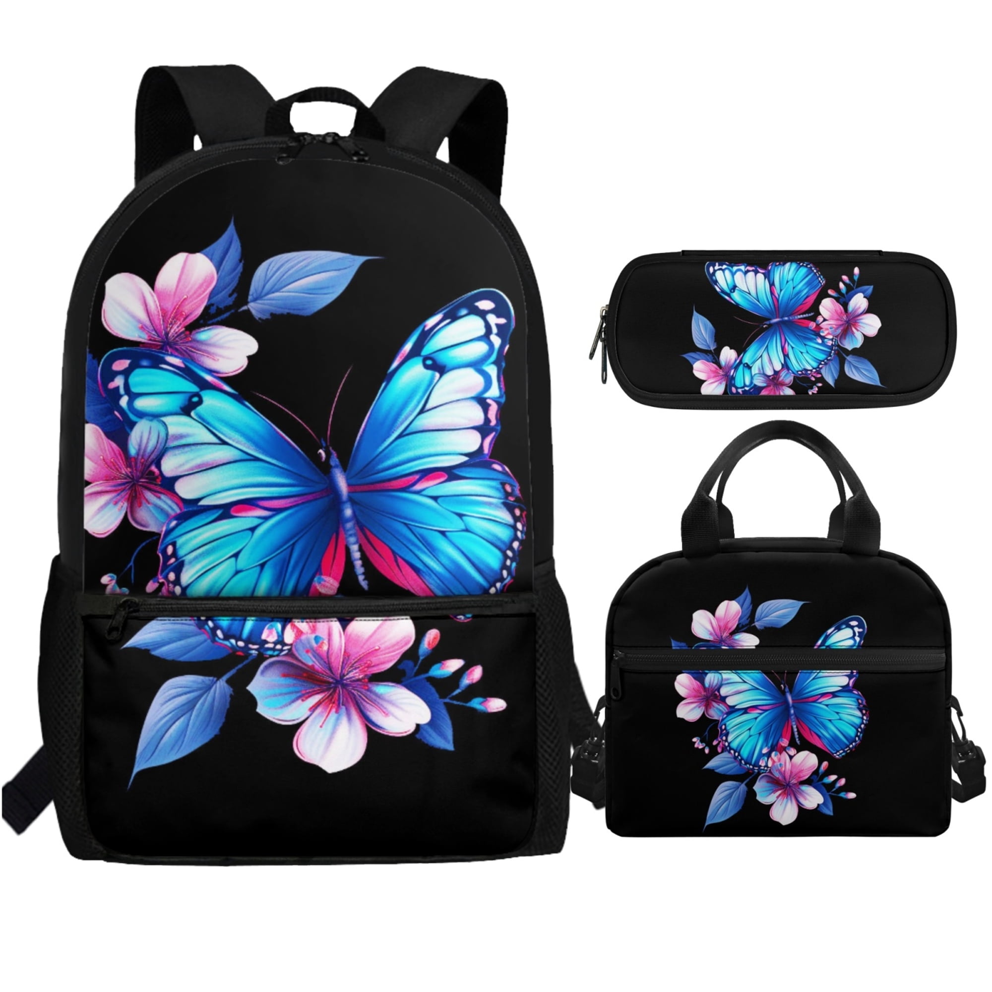SEANATIVE Kids Backpack with Lunch Box Floral Butterfly Girls Bookbags ...