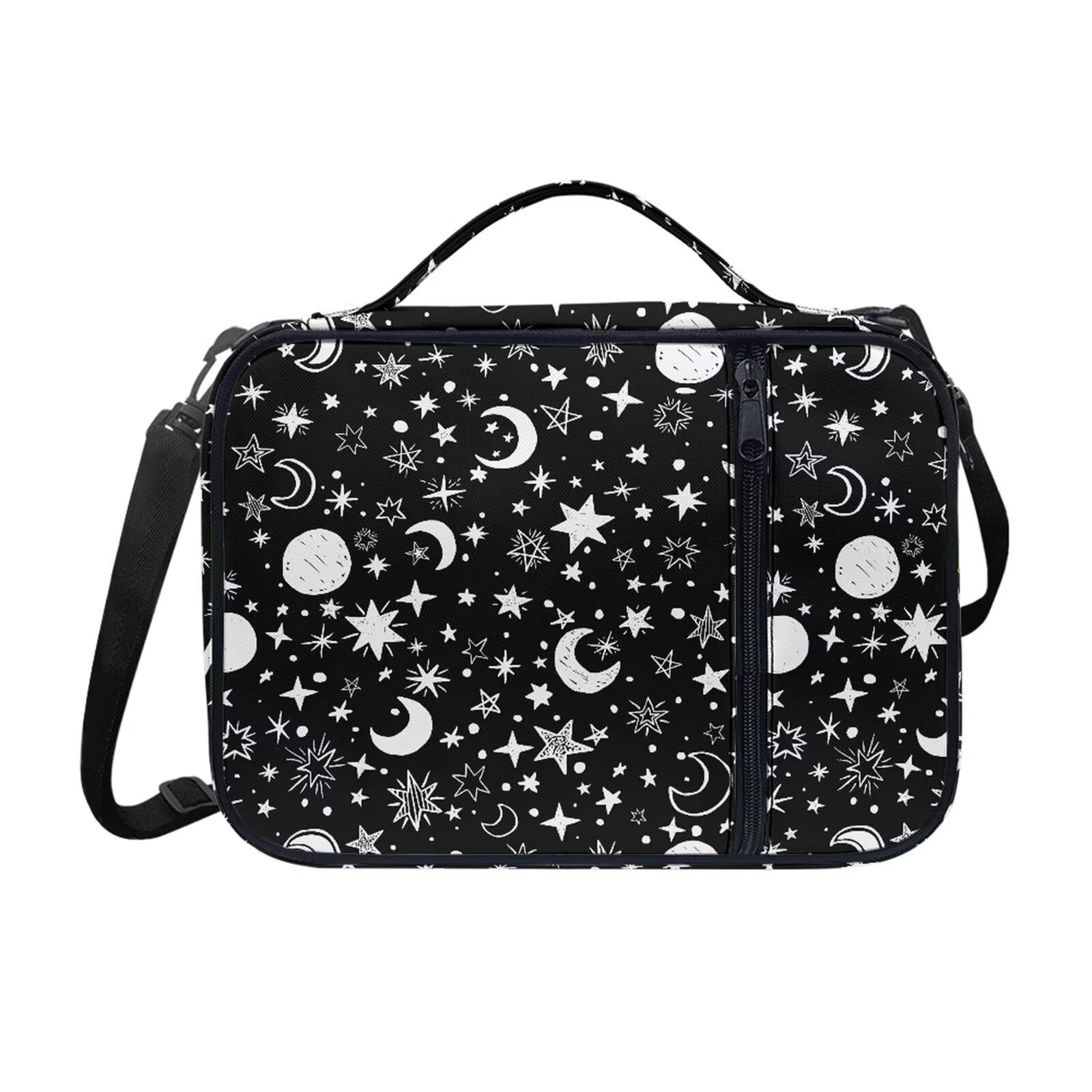 SEANATIVE Large Capacity Bible Bag with Shoulder Strap Star Moon Print Zipper Pocket Bible Cover ...