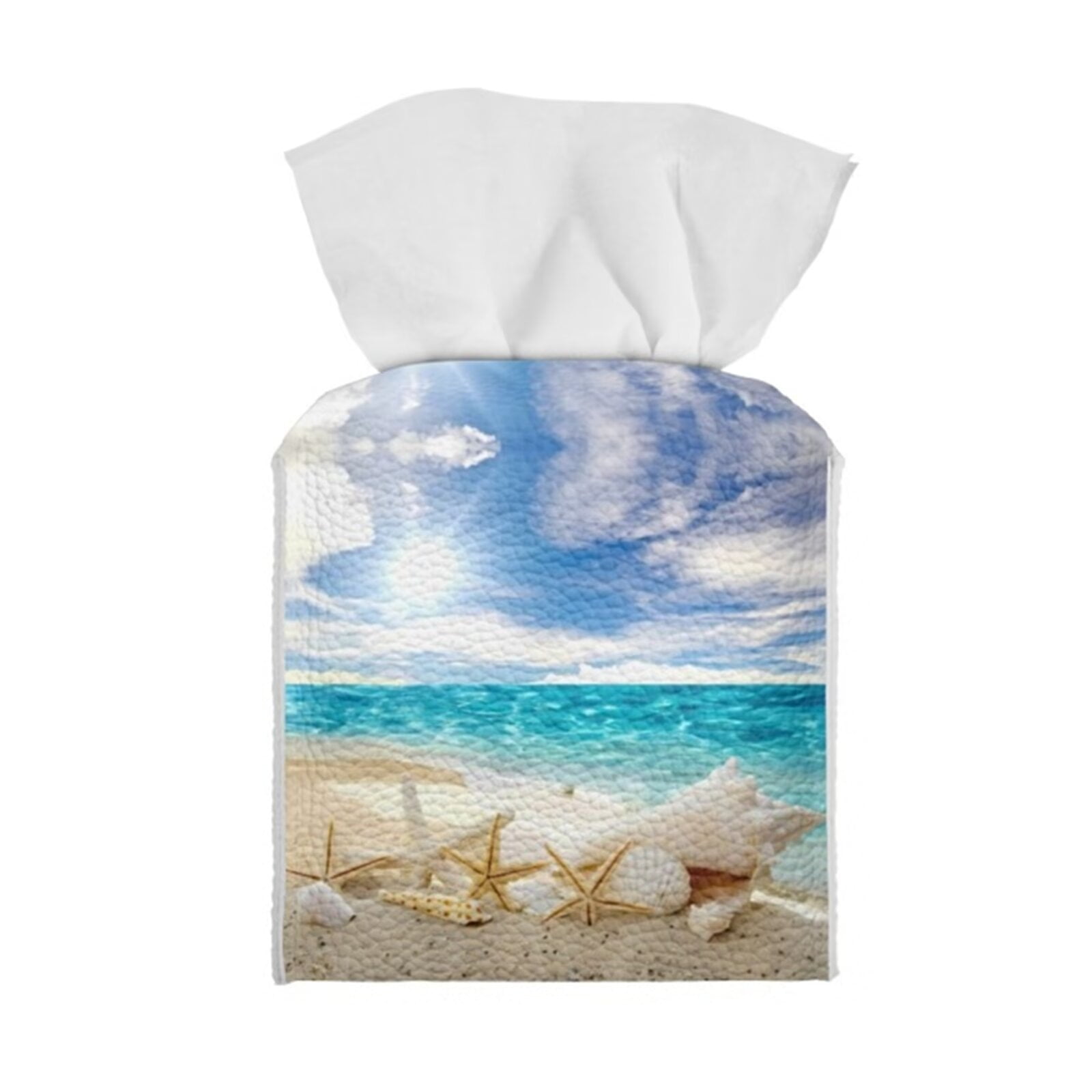 SEANATIVE Leather Tissue Holder Square Portable Starfish Shells Tissue ...