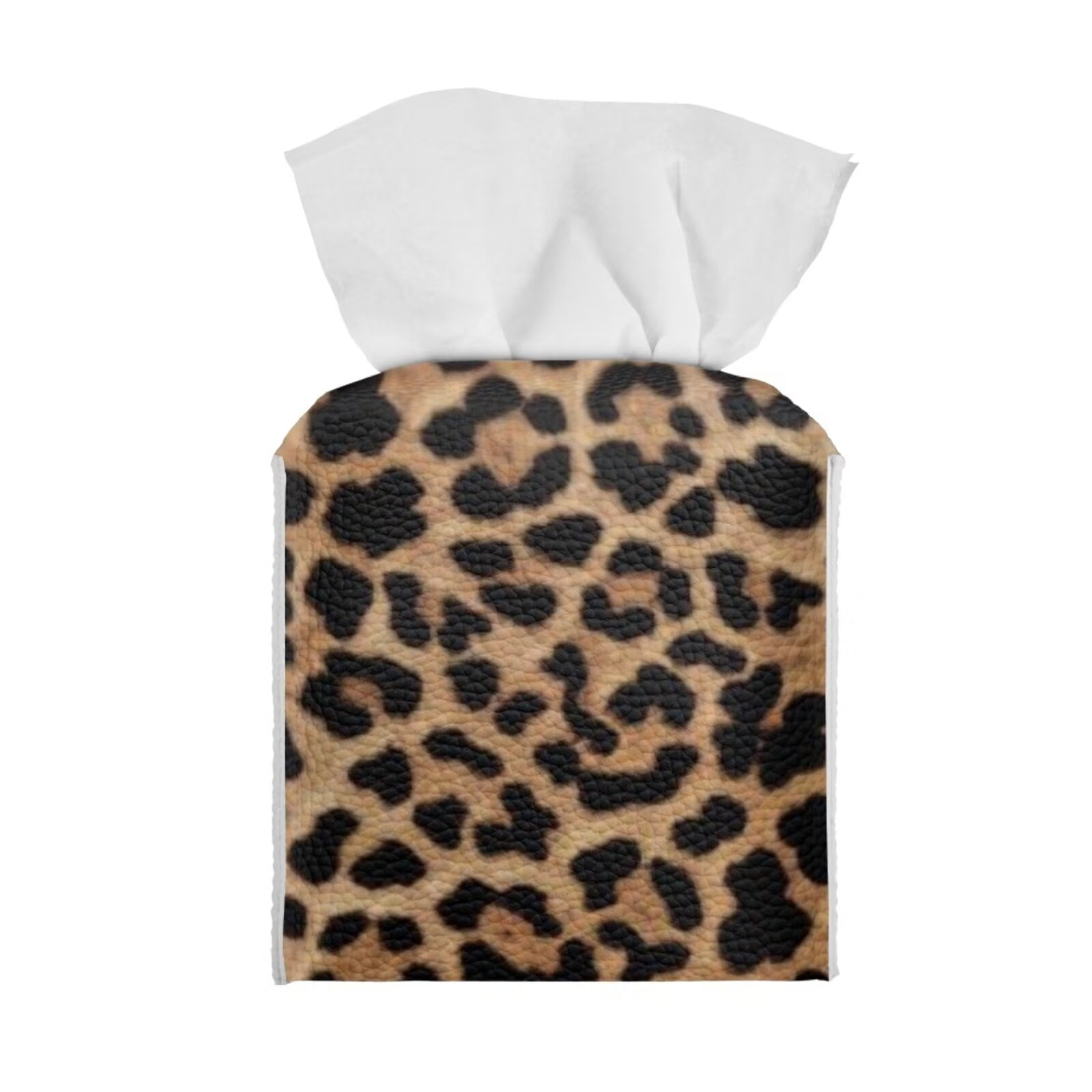SEANATIVE Leopard Print Tissue Box Holder Square Waterproof Leather ...