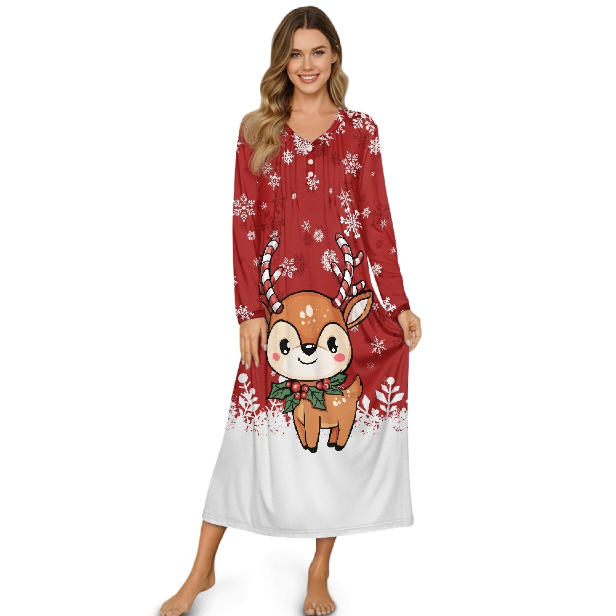 SEANATIVE Long Sleeve House Dress for Women Christmas Nightgown Soft ...