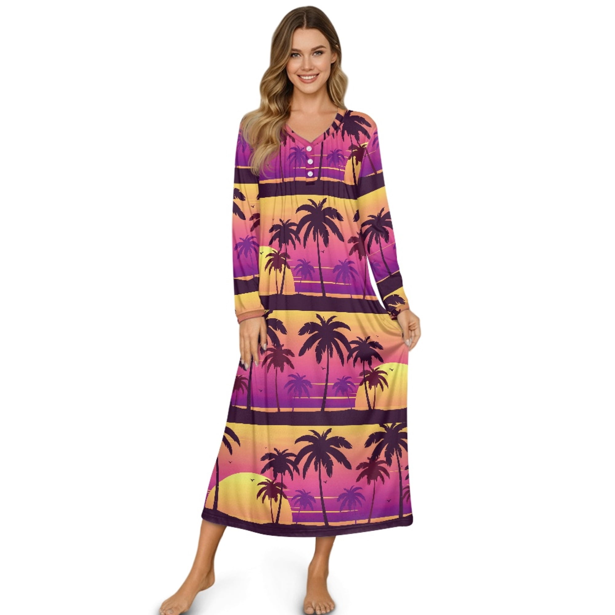 SEANATIVE Long Sleeve Nightgown for Women Cozy Full Length Bedroom ...