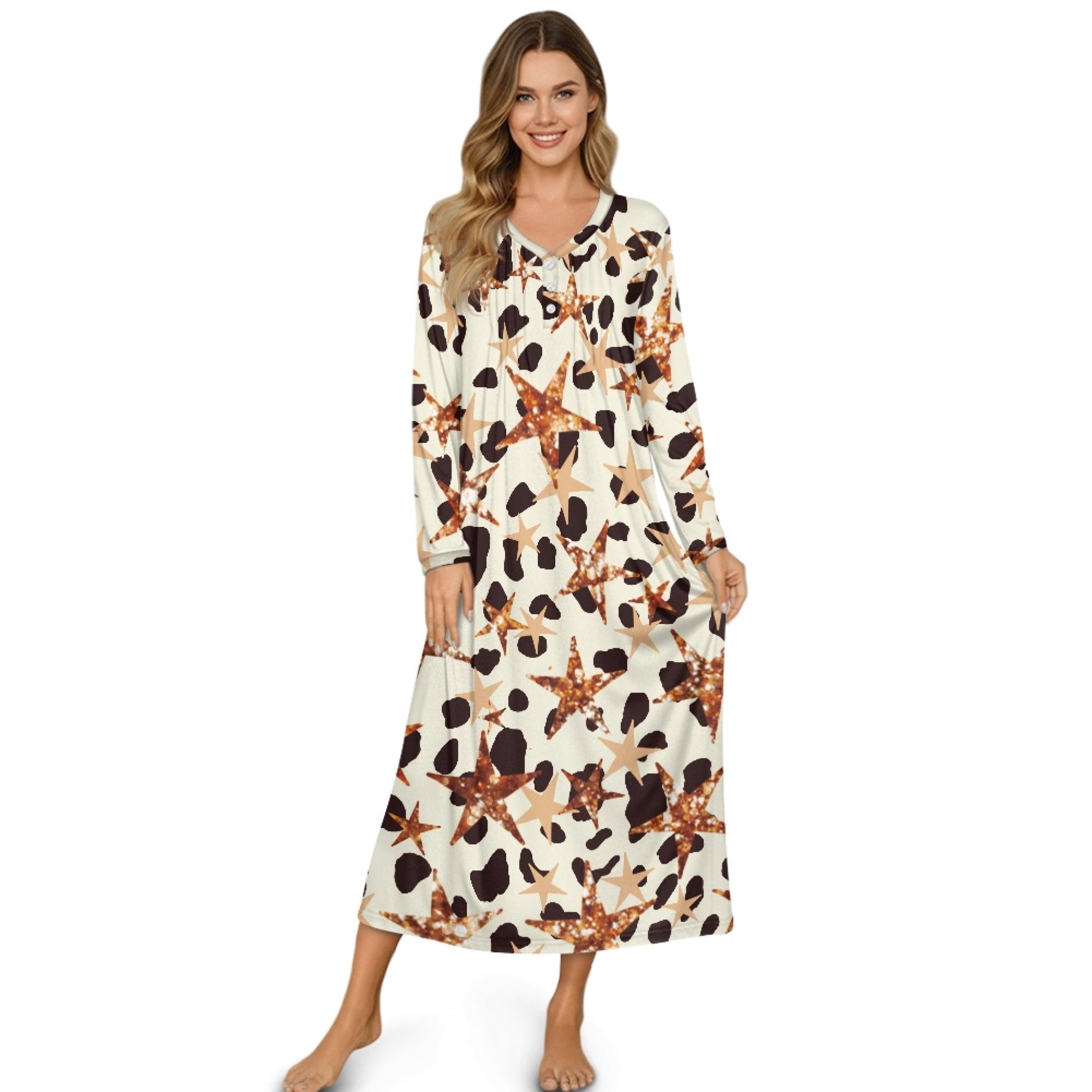 SEANATIVE Long Sleeve Nightgown for Women Cozy Full Length Bedroom ...