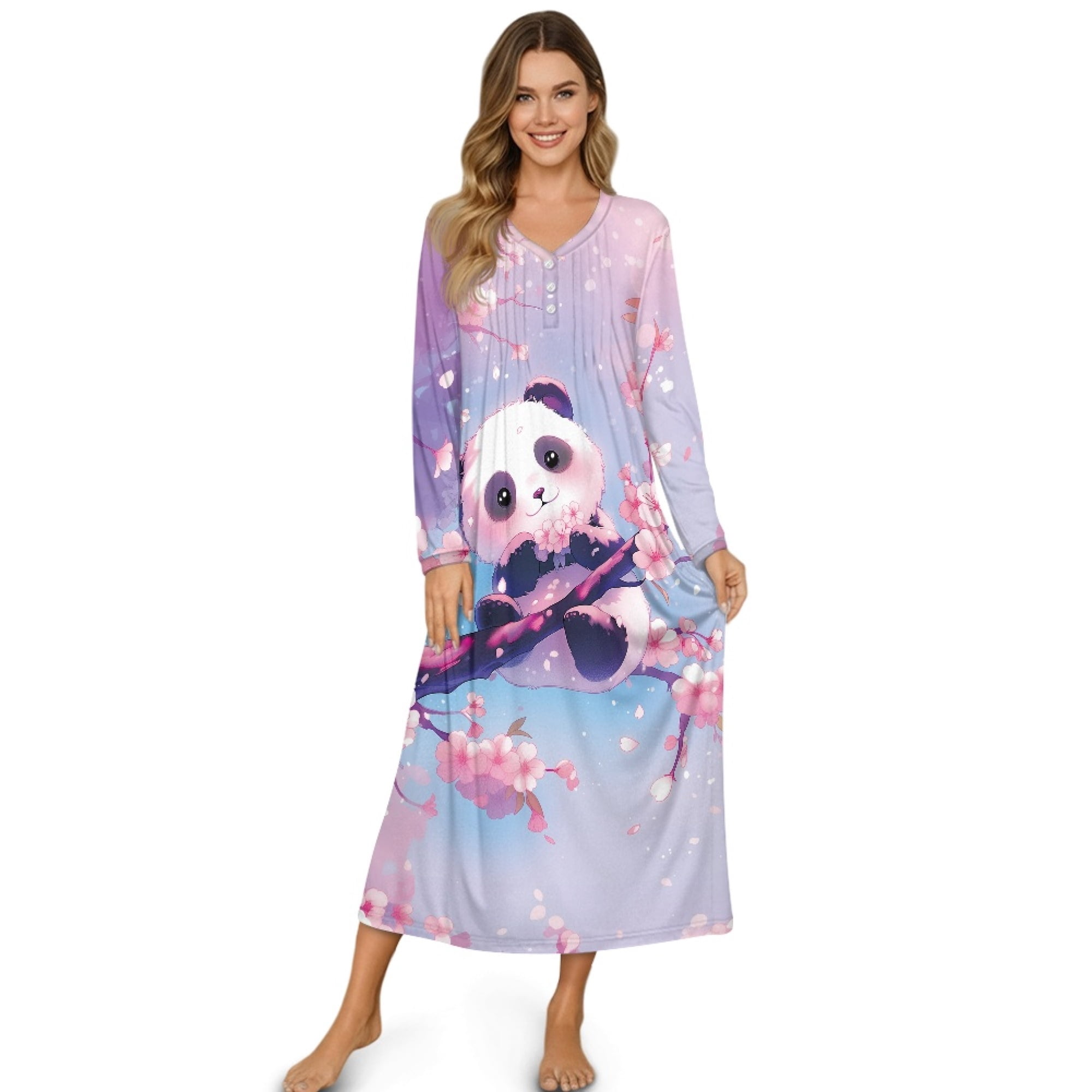 SEANATIVE Long Sleeve Nightgown for Women Cozy Full Length Bedroom ...