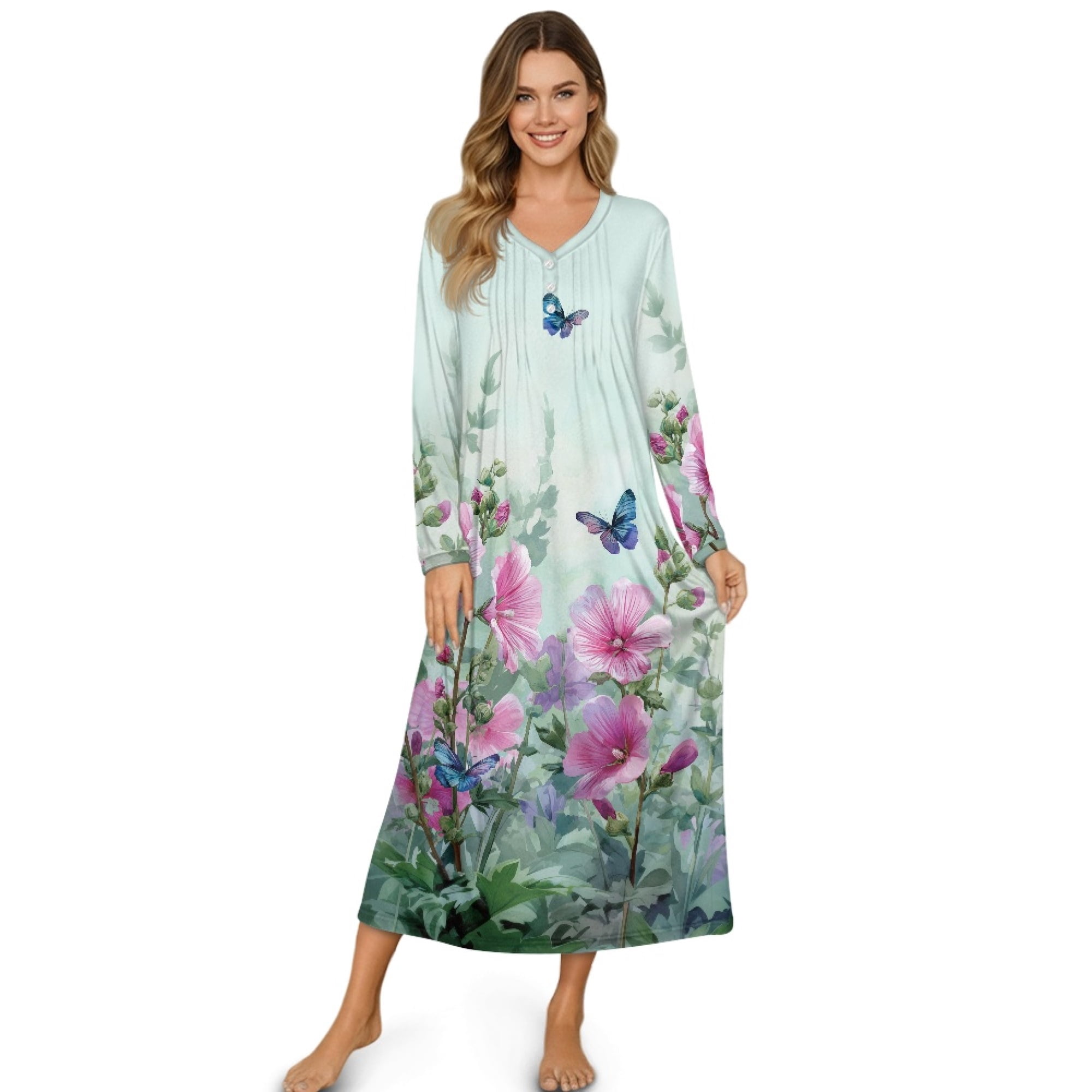 SEANATIVE Long Sleeve Nightgown for Women Elegant Button Front Pajama ...