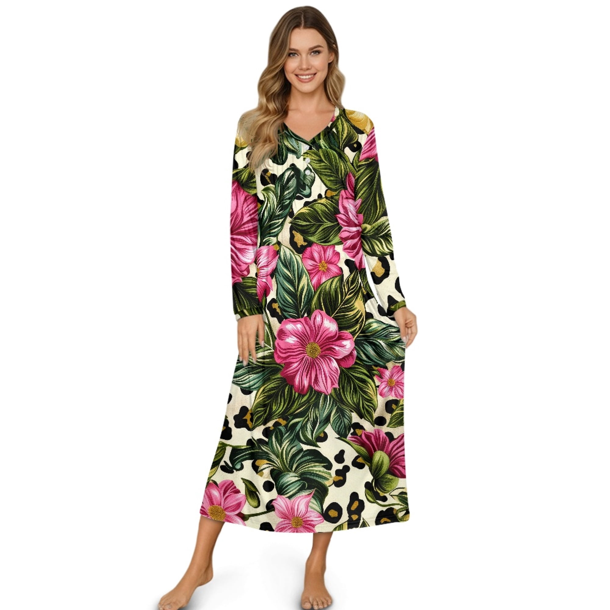 SEANATIVE Long Sleeve Nightgown for Women Elegant Button Front Pajama ...