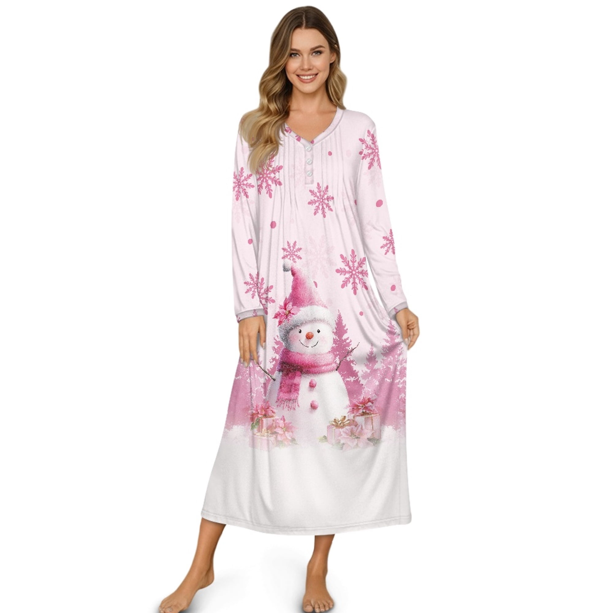 SEANATIVE Long Sleeve Nightgown for Women Elegant Button Front Pajama ...
