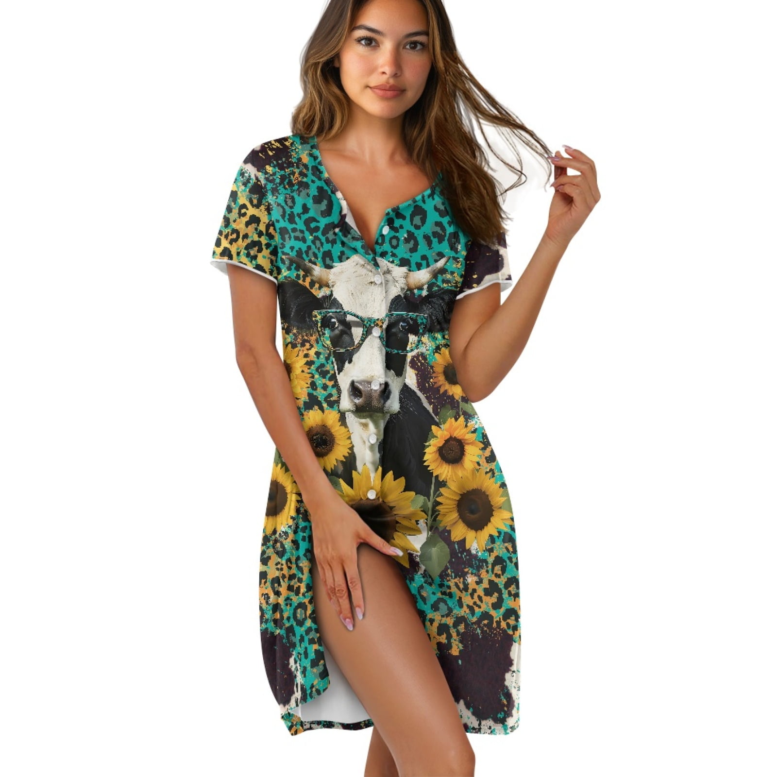 SEANATIVE Nightgowns for Women Trendy Short Sleeve Nightdress Button Up ...