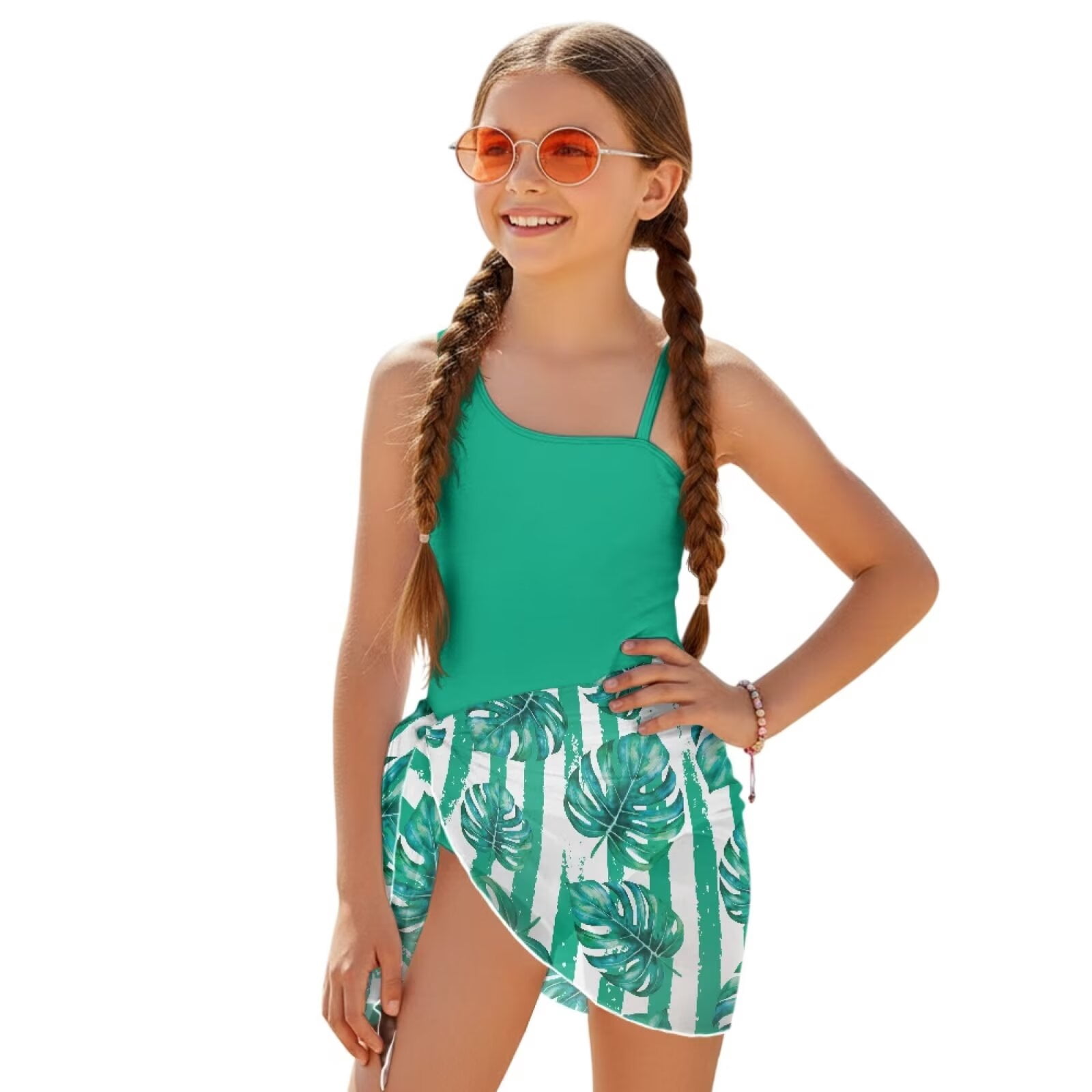 SEANATIVE One Piece Bathing Suit for Girls Mesh Cover-up Skirt Cutout ...