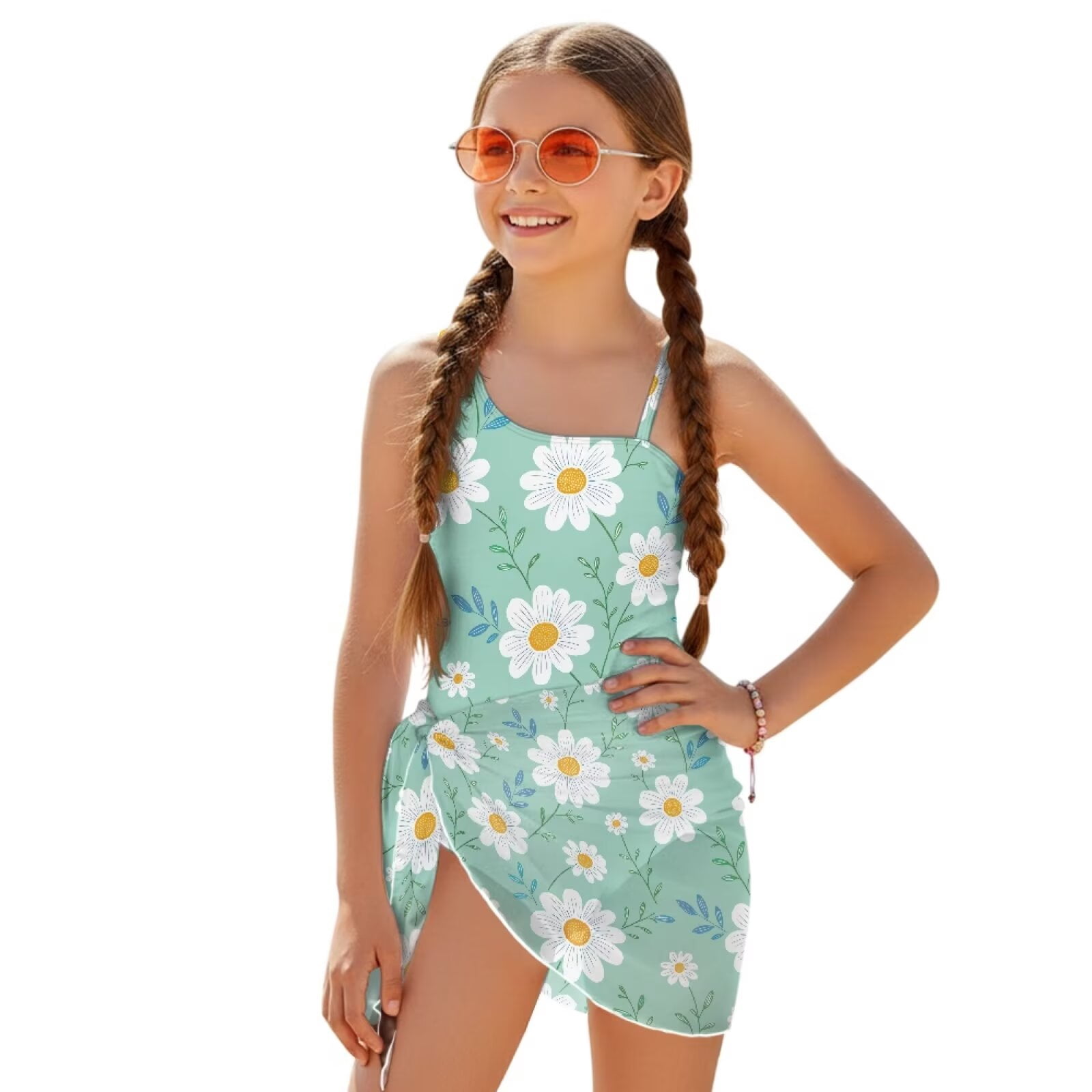 SEANATIVE One Piece Swimsuit for Girls with Short Sarongs Chiffon Cover ...