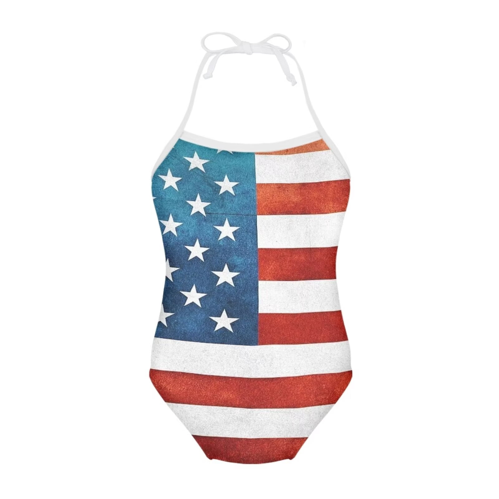 SEANATIVE One Piece Swimsuit for Girls Size 3-4 Y American Flag Lace Up ...