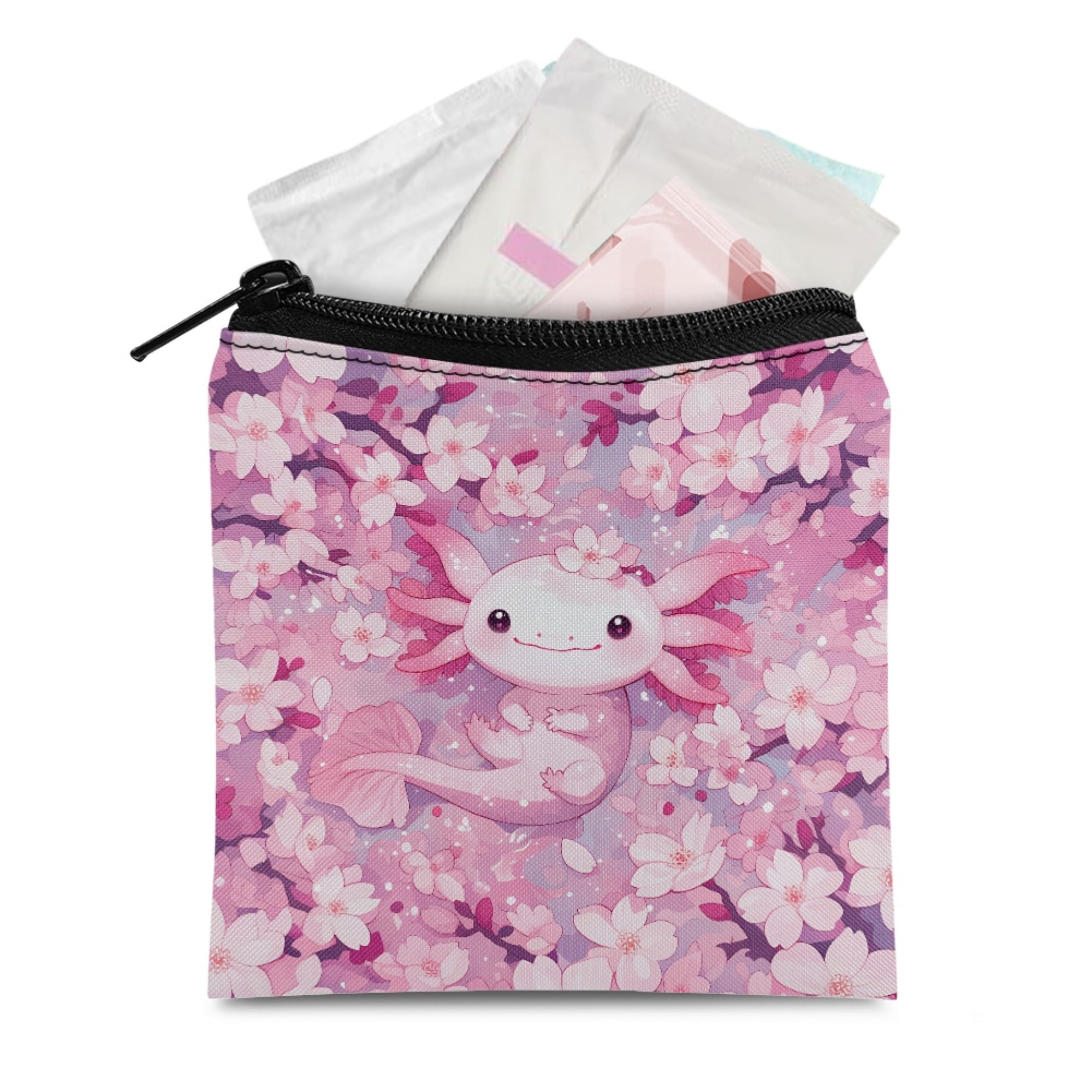 SEANATIVE Pink Axolotl Sanitary Napkin Storage Bag for Girls Cherry ...