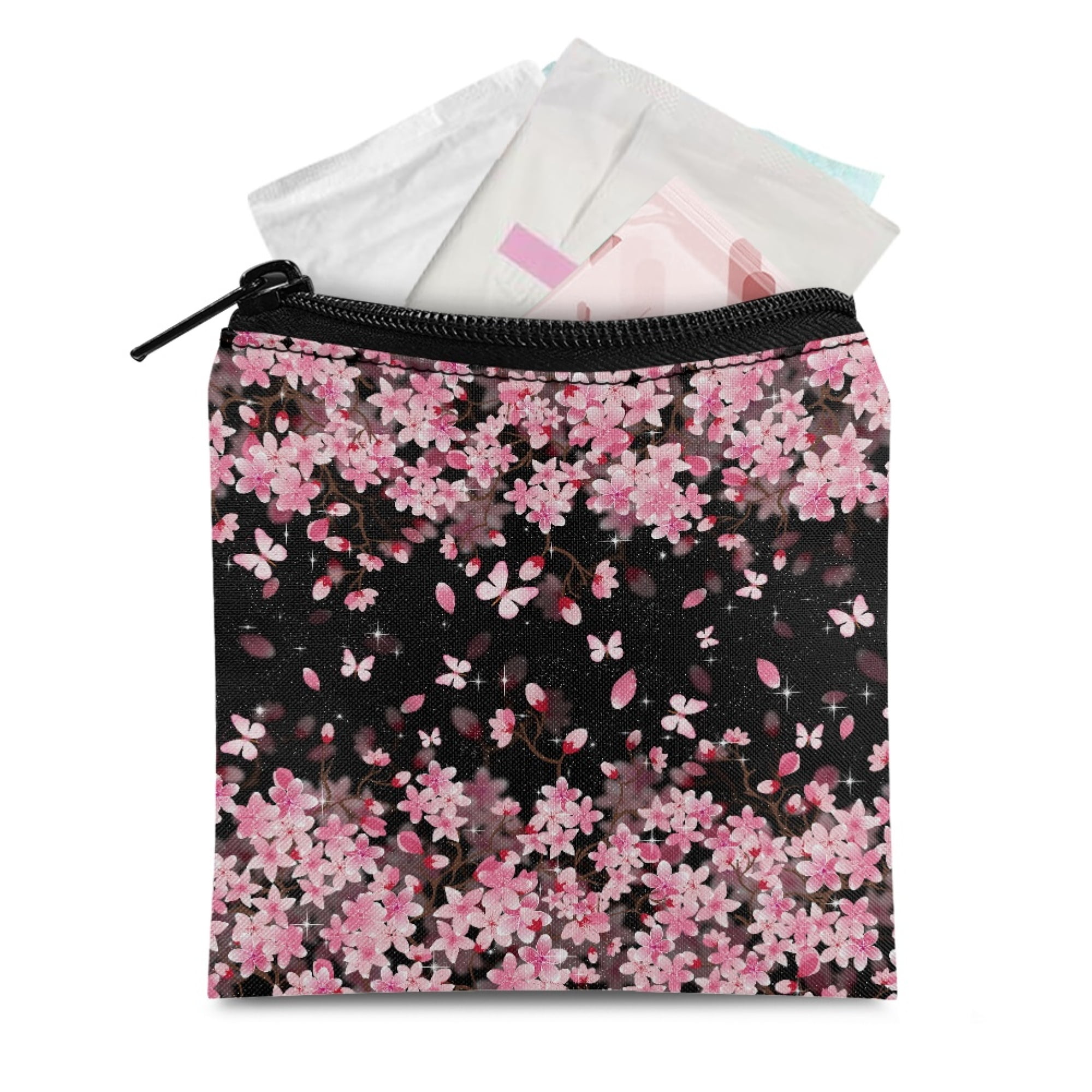 SEANATIVE Pink Cherry Blossom Sanitary Napkin Storage Bag Ladies Mini ...