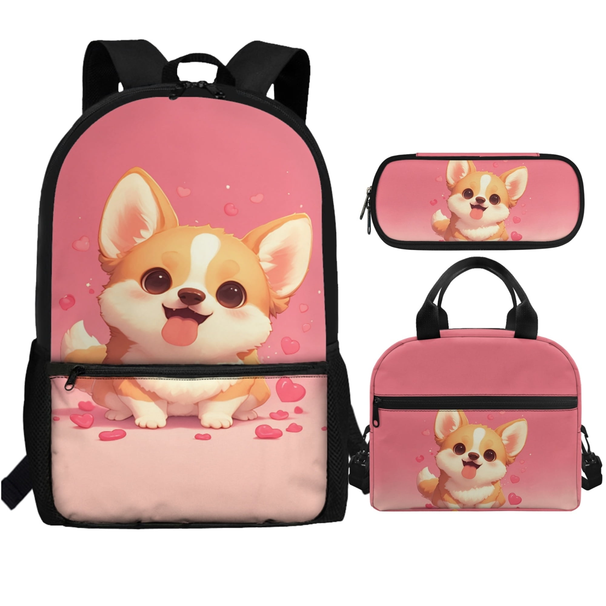 SEANATIVE Pink Corgi Girls Backpack with Lunch Box Elementary School ...