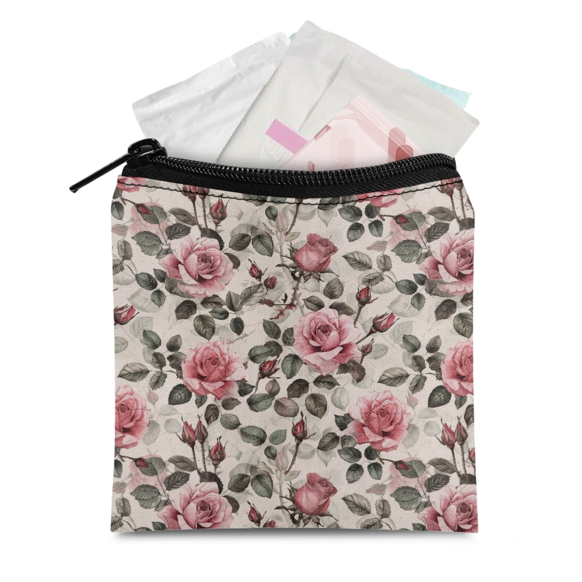 SEANATIVE Pink Flower Sanitary Napkin Storage Bag Tampons Organizer ...
