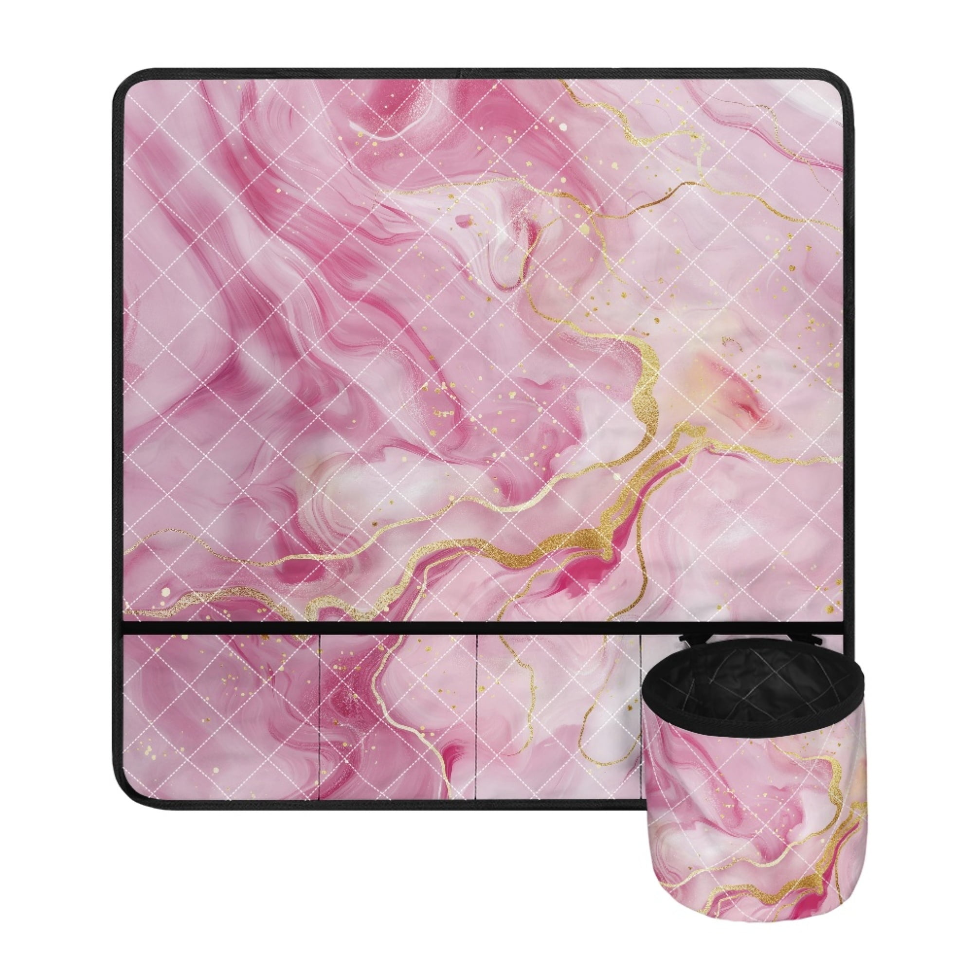 SEANATIVE Pink Gold Marble Sewing Machine Mat with Cylinder and Pocket ...