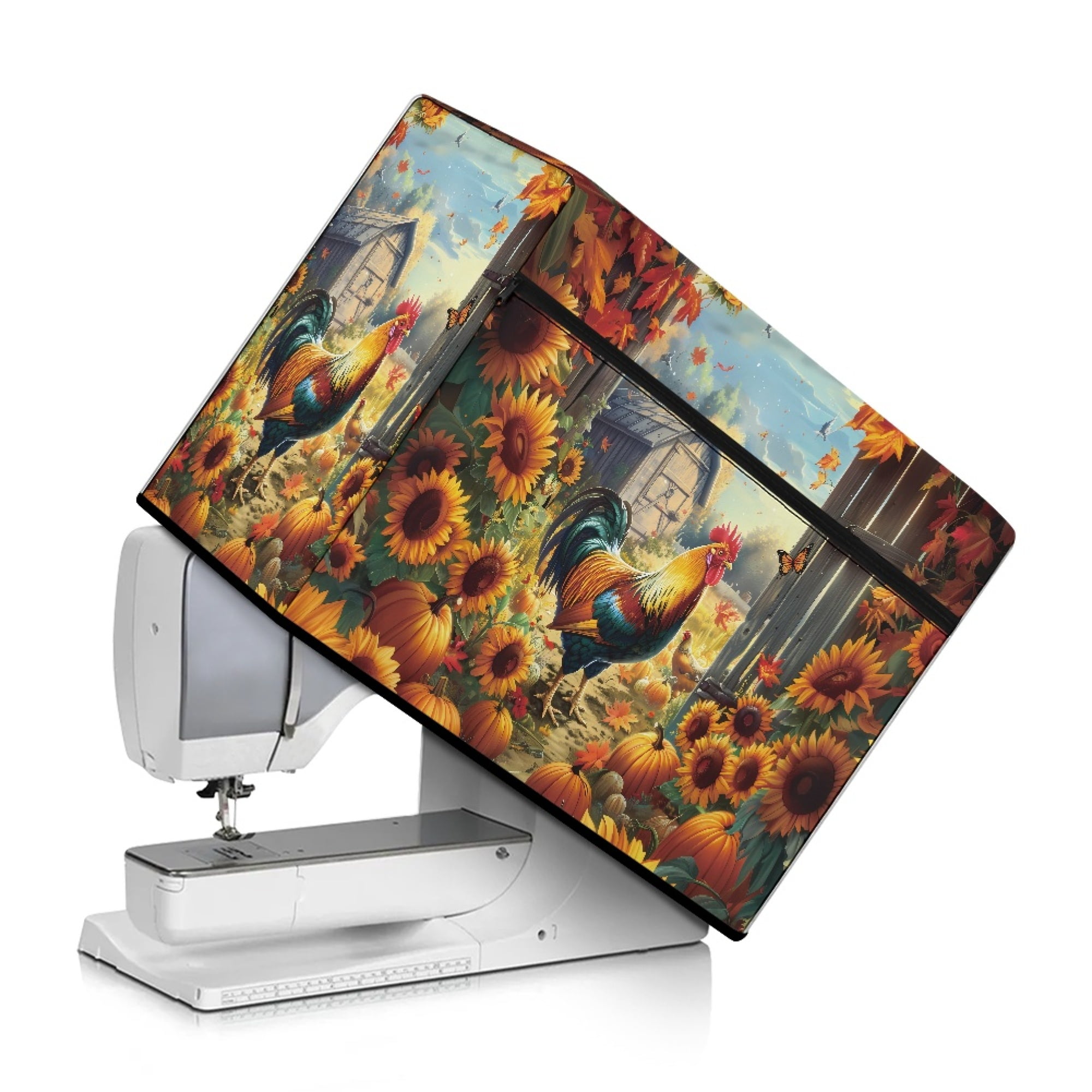 SEANATIVE Rooster Sunflower Sewing Machine Dust Cover with Storage ...