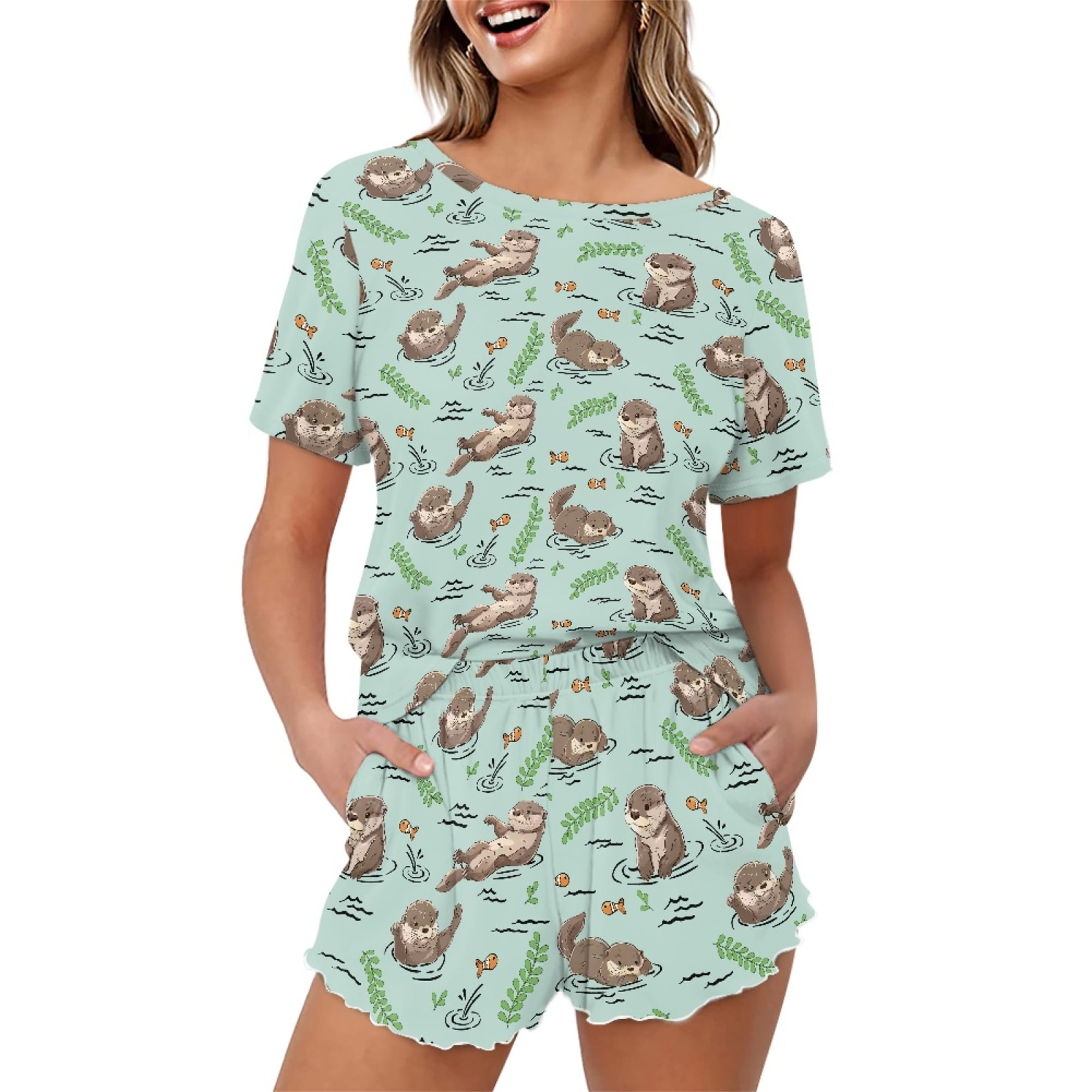SEANATIVE Sea Otter Sleepwear Set for Women Summer Pajamas Sets Short ...