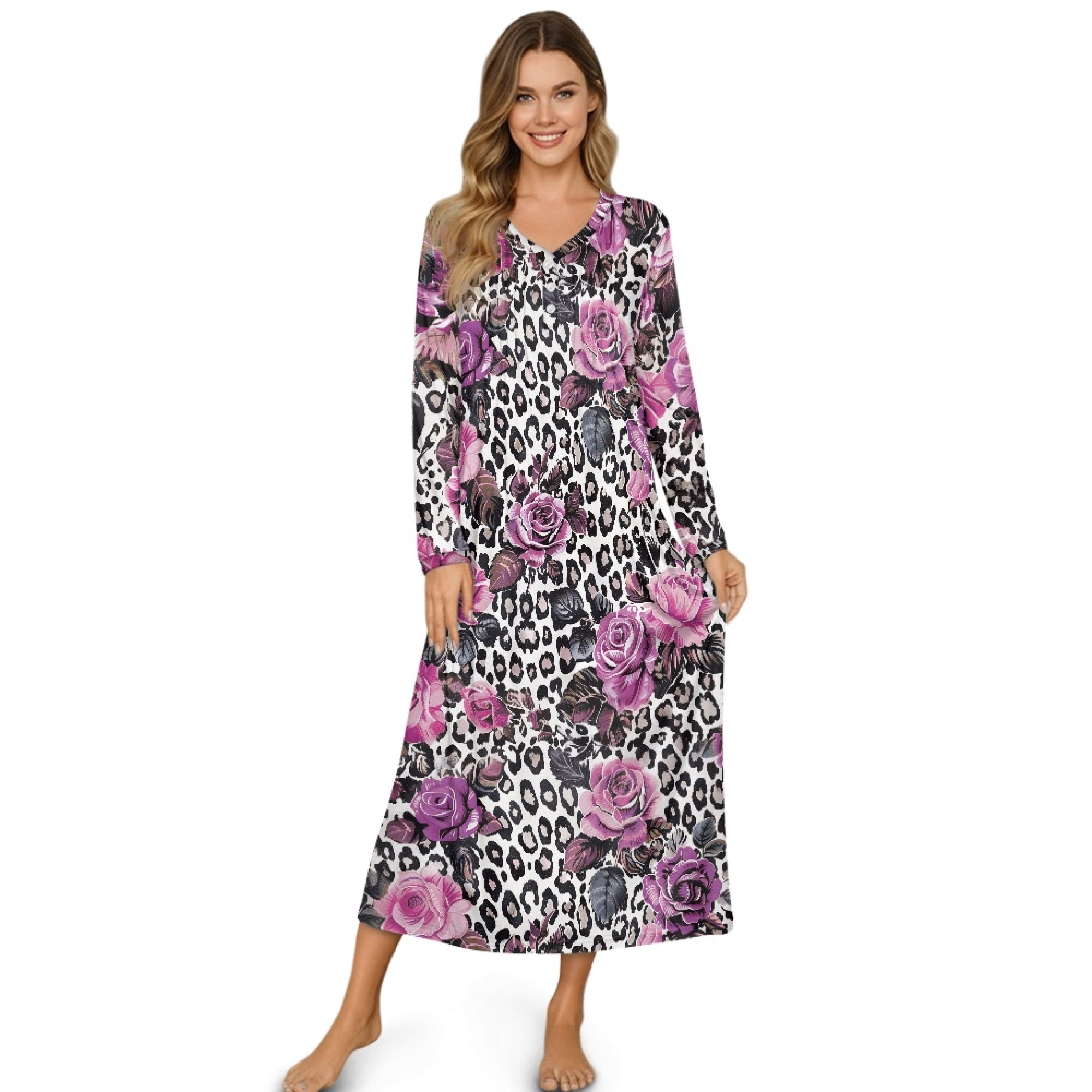 SEANATIVE Soft Nightgown for Women Full Length Sleepwear Long Sleeve ...