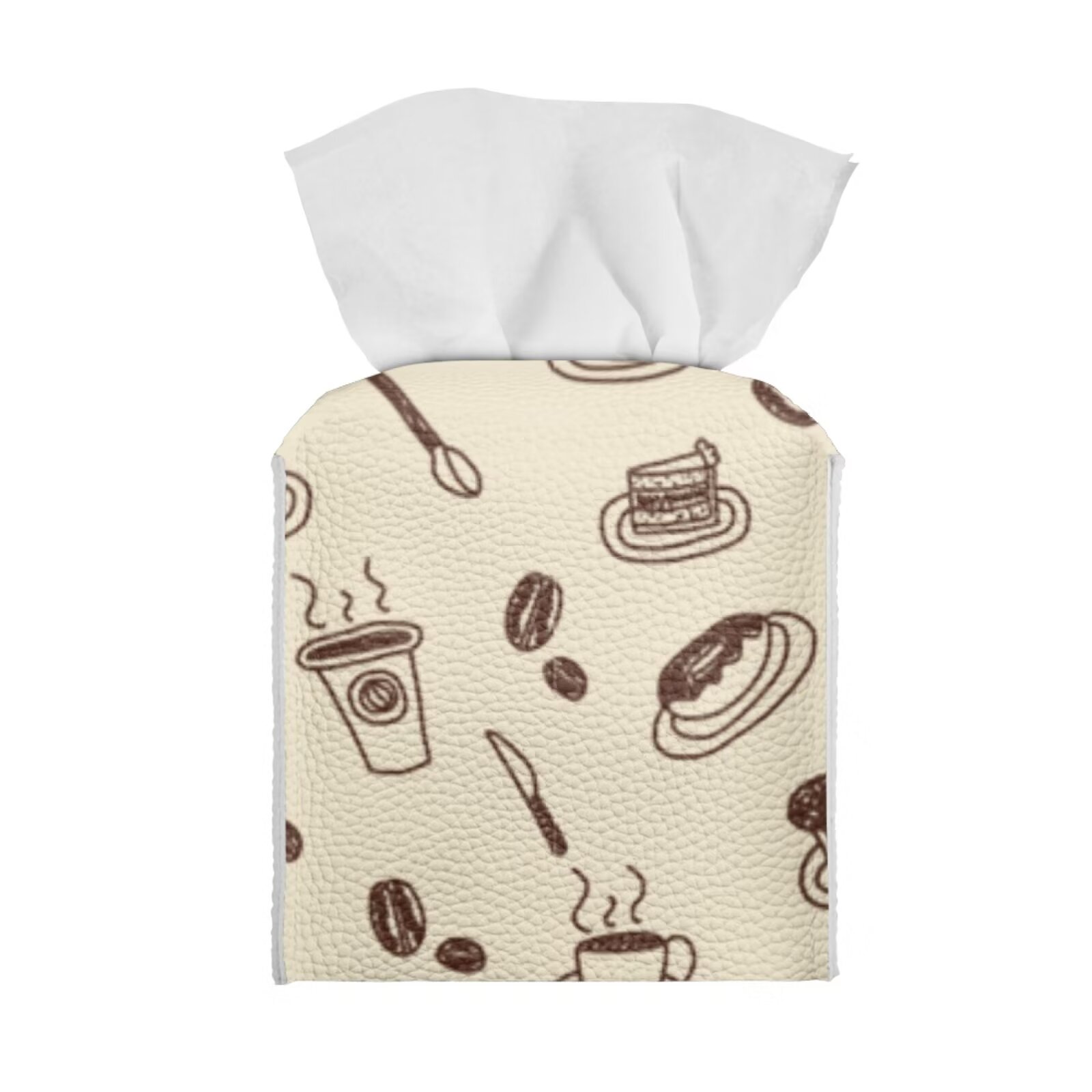 SEANATIVE Square Tissue Box Holder Coffee Print Leather Tissue Box ...