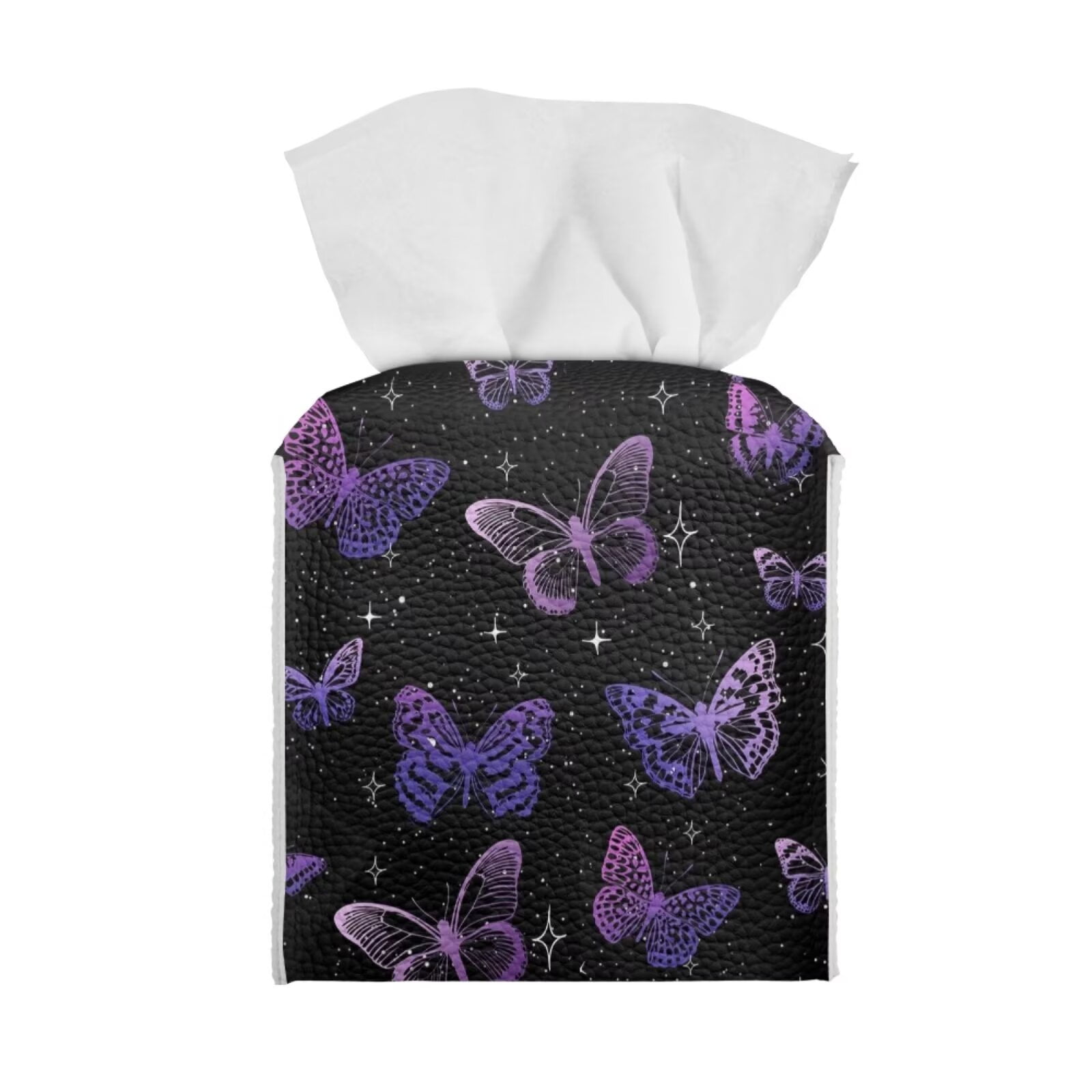 SEANATIVE Star Butterfly Leather Tissue Box Cover Square Purple Tissue ...