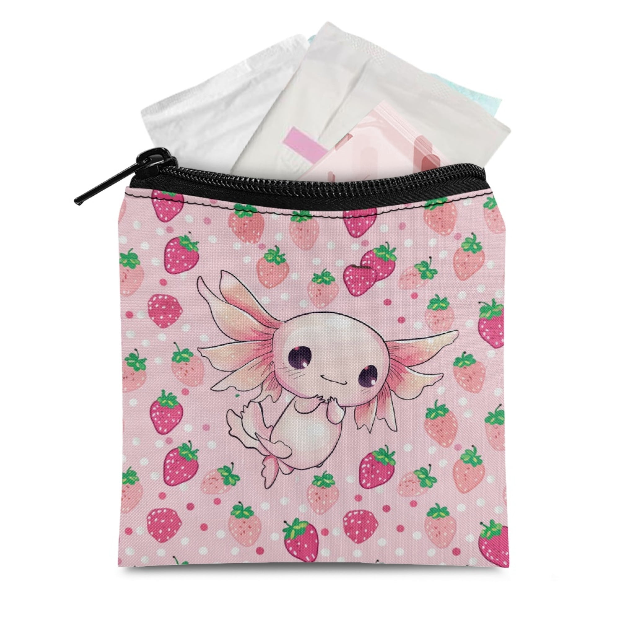 SEANATIVE Strawberry Axolotl Sanitary Napkin Storage Bag Pink Tampons ...