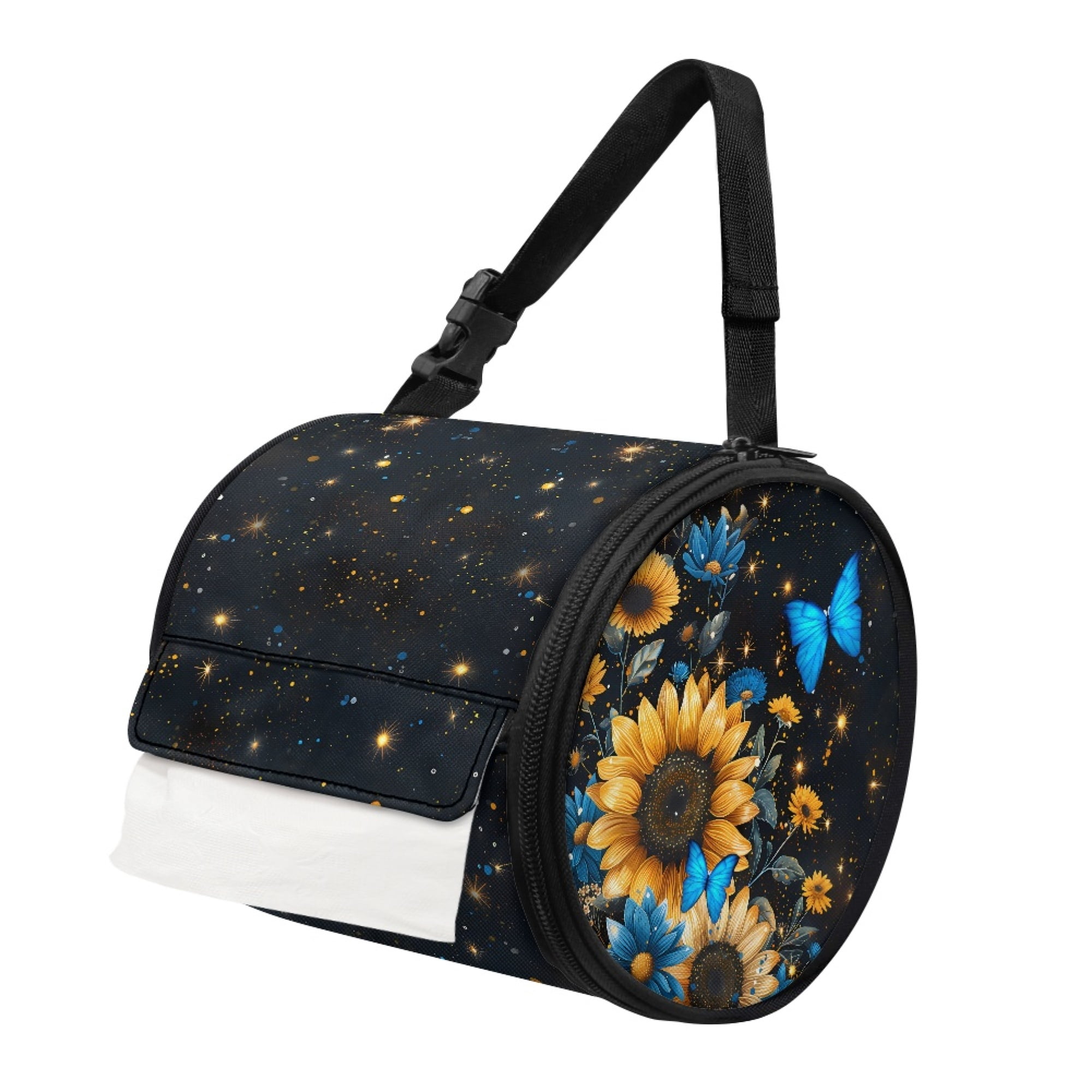 SEANATIVE Sunflower Butterfly Round Paper Towel Storage Bag Portable ...