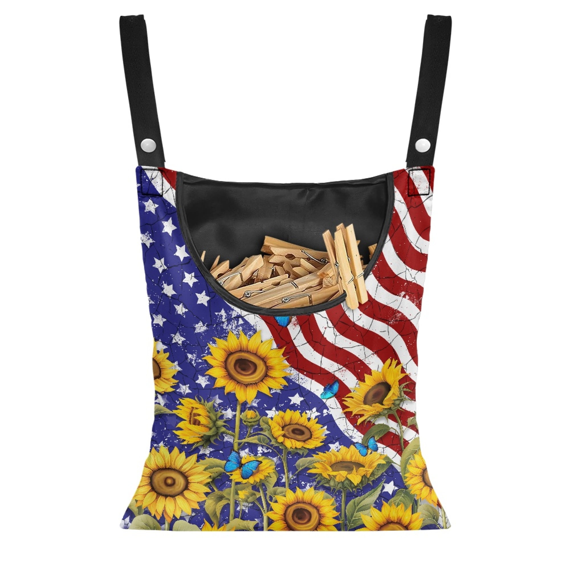 SEANATIVE Sunflower Clothespin Bag 2 Pack American Flag Hanging Storage ...