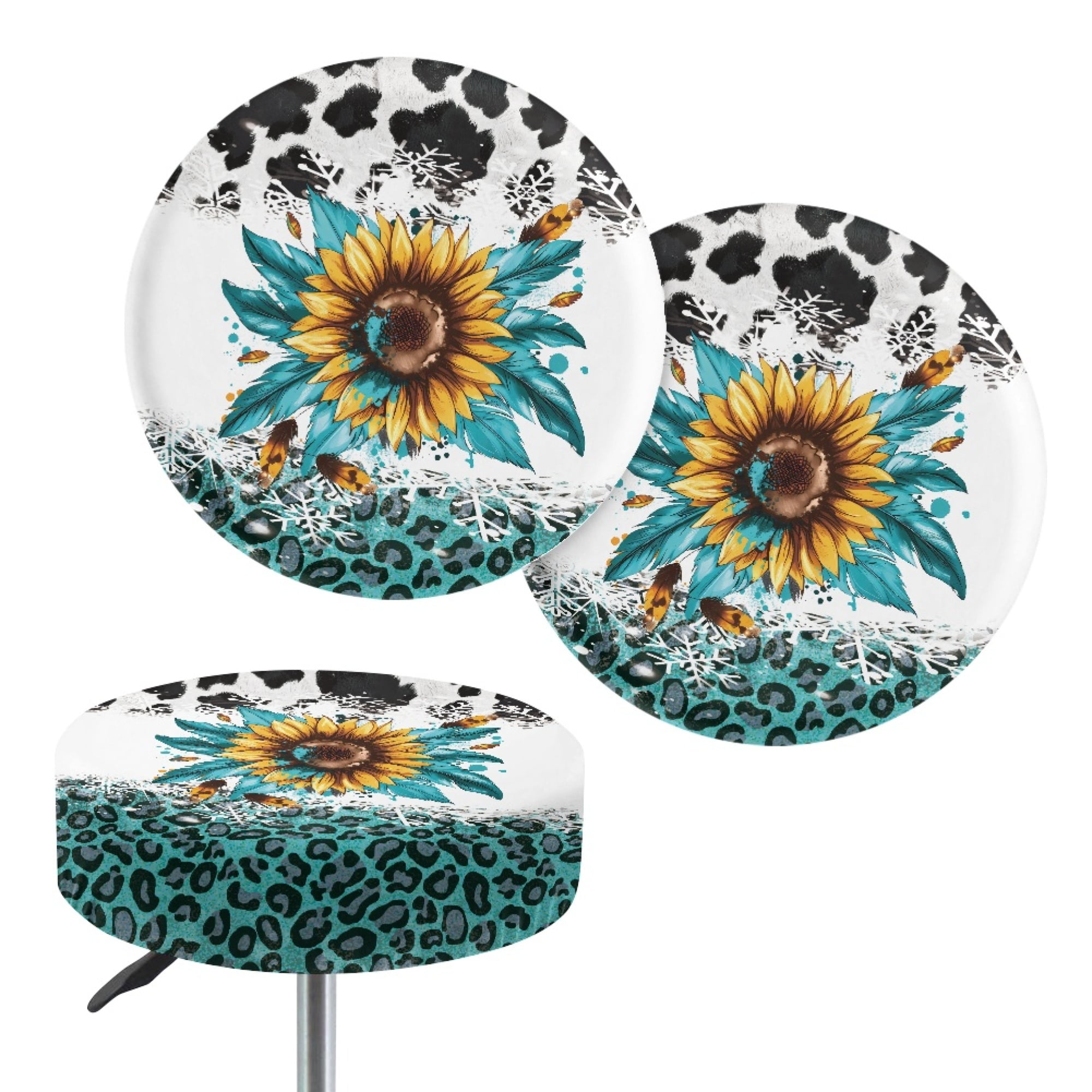 SEANATIVE Sunflower Cow Print Stool Covers Set of 2 Round Non-Slip ...