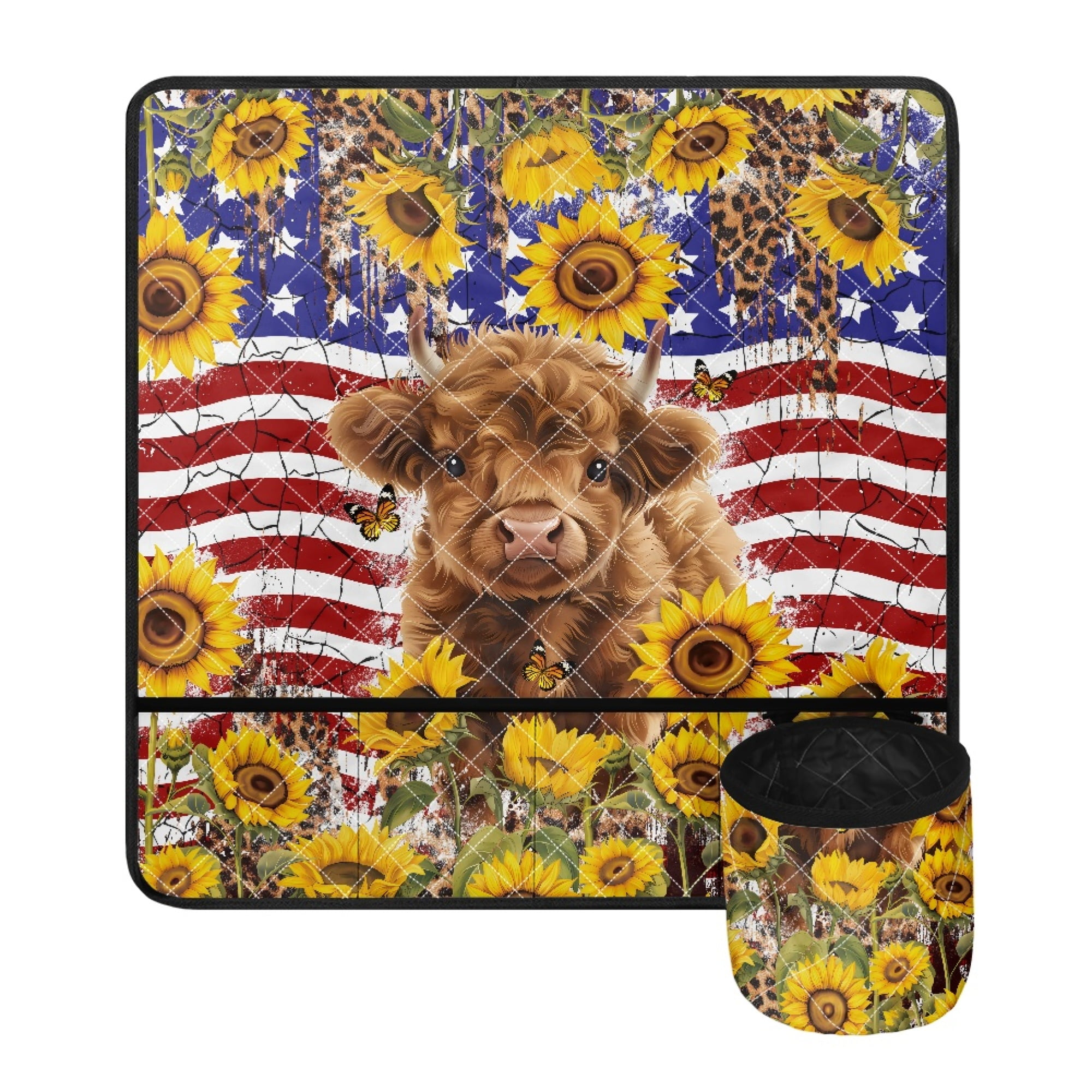 SEANATIVE Sunflower Highland Cow Sewing Machine Mat American Flag Sew ...