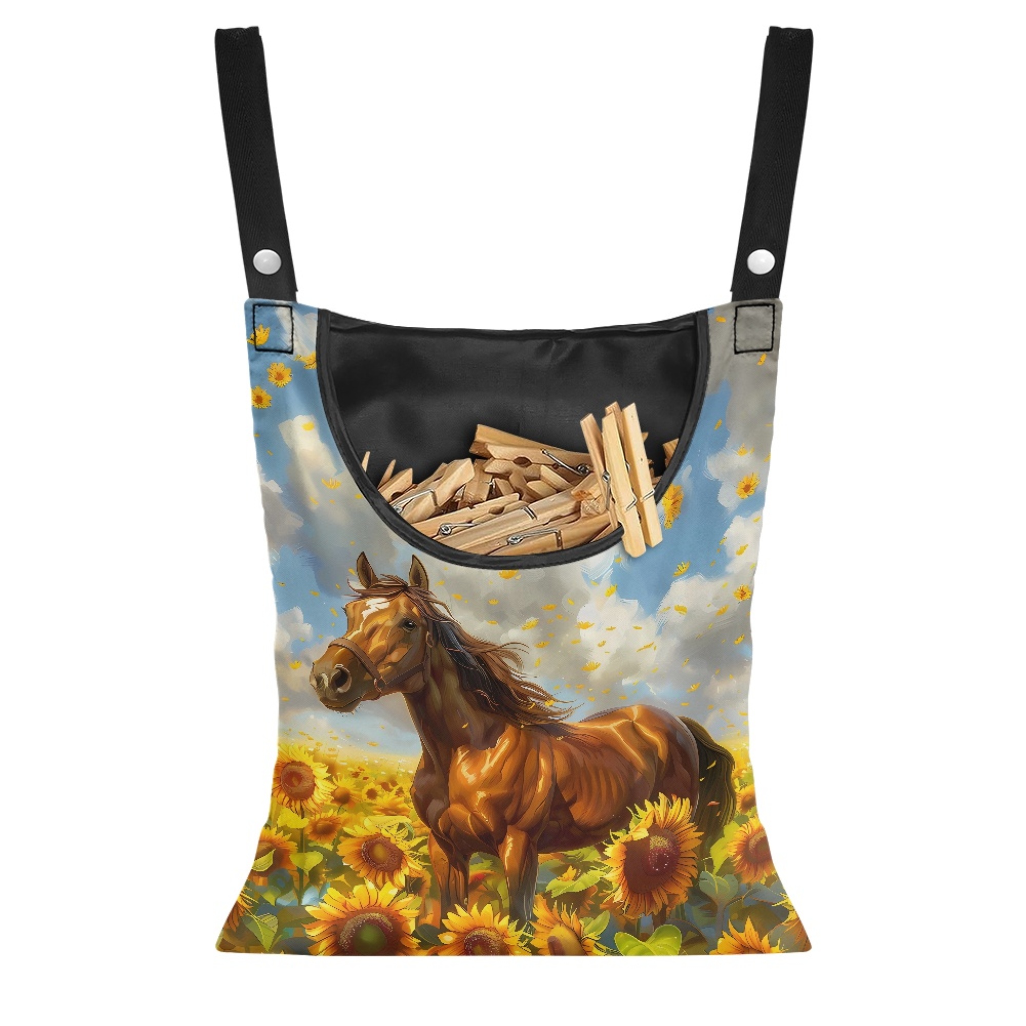 SEANATIVE Sunflower Horse Clothespin Bag with Hanging Hook Soft Clothes ...