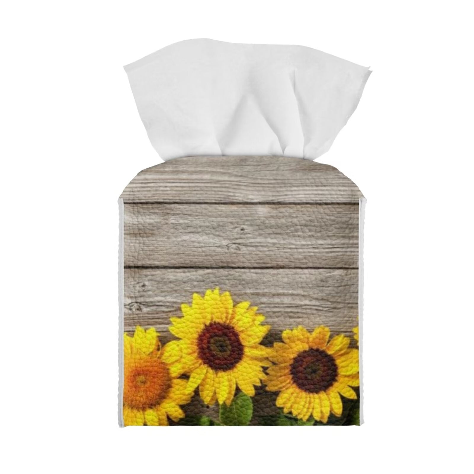 SEANATIVE Tissue Box Cover Square Wooden Sunflower Waterproof PU Tissue ...
