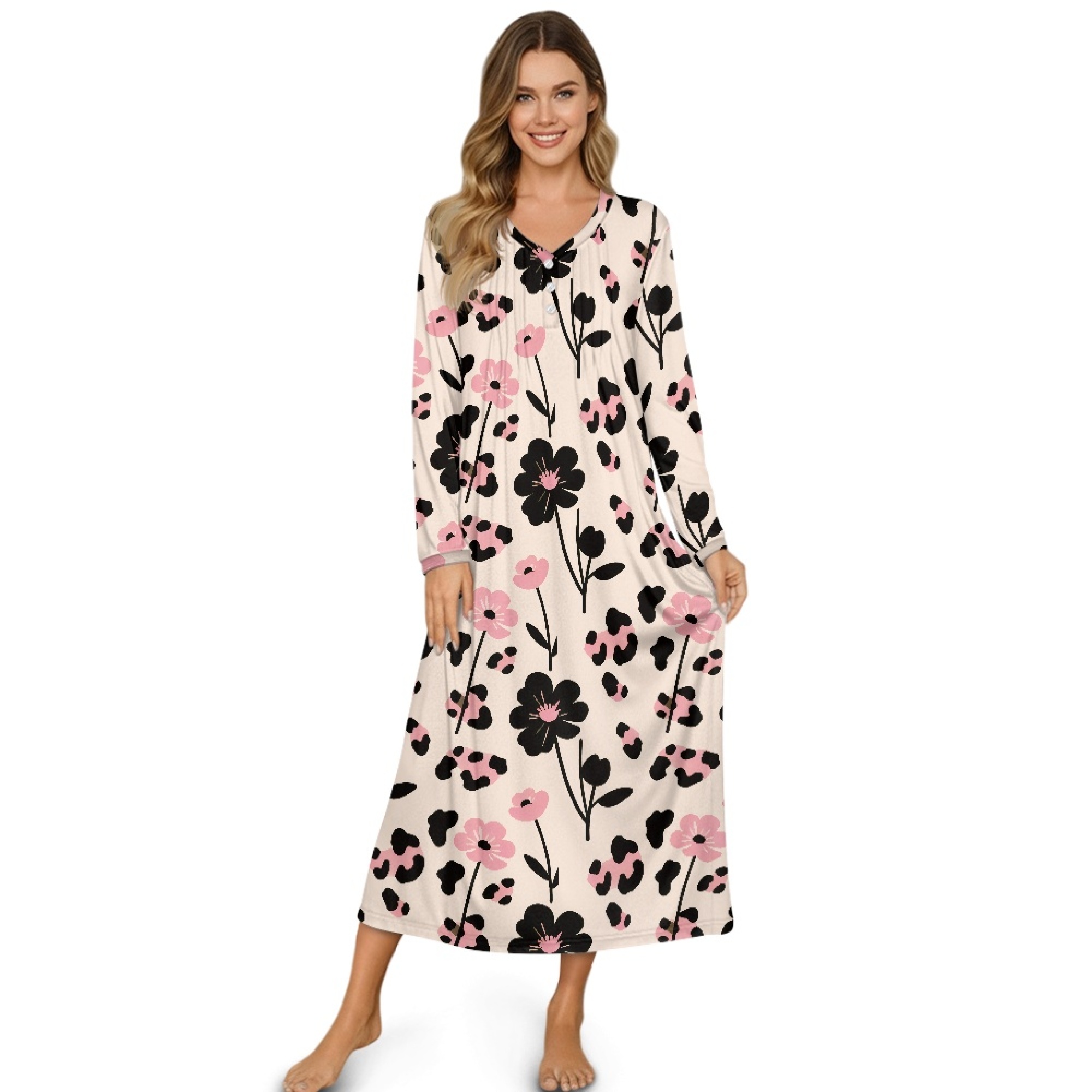 SEANATIVE Women's House Dress Full Length Nightgown Button Down ...