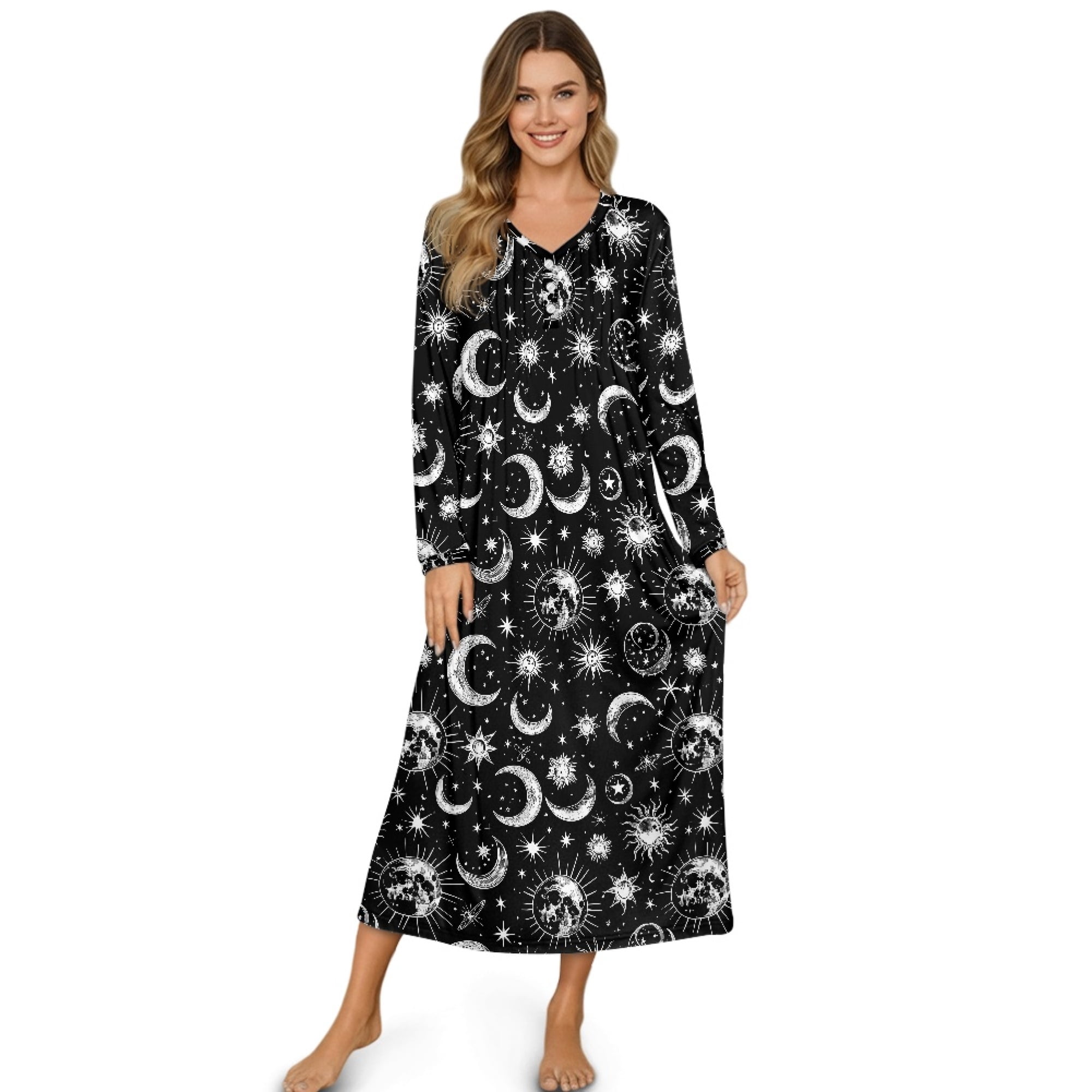 SEANATIVE Women's House Dress Full Length Nightgown Button Down ...