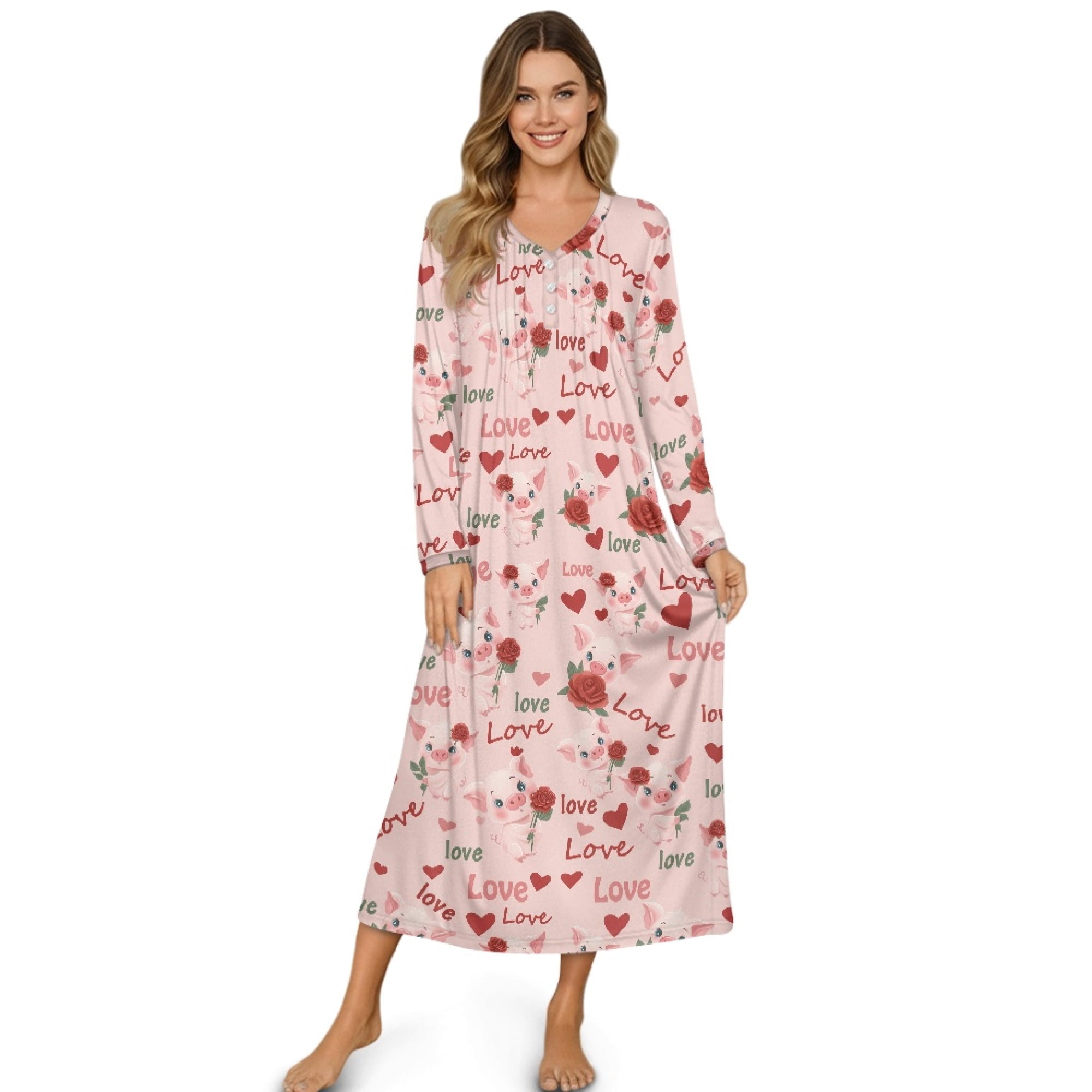 SEANATIVE Women's Long Sleeve Nightgown Button Front Sleepshirt ...