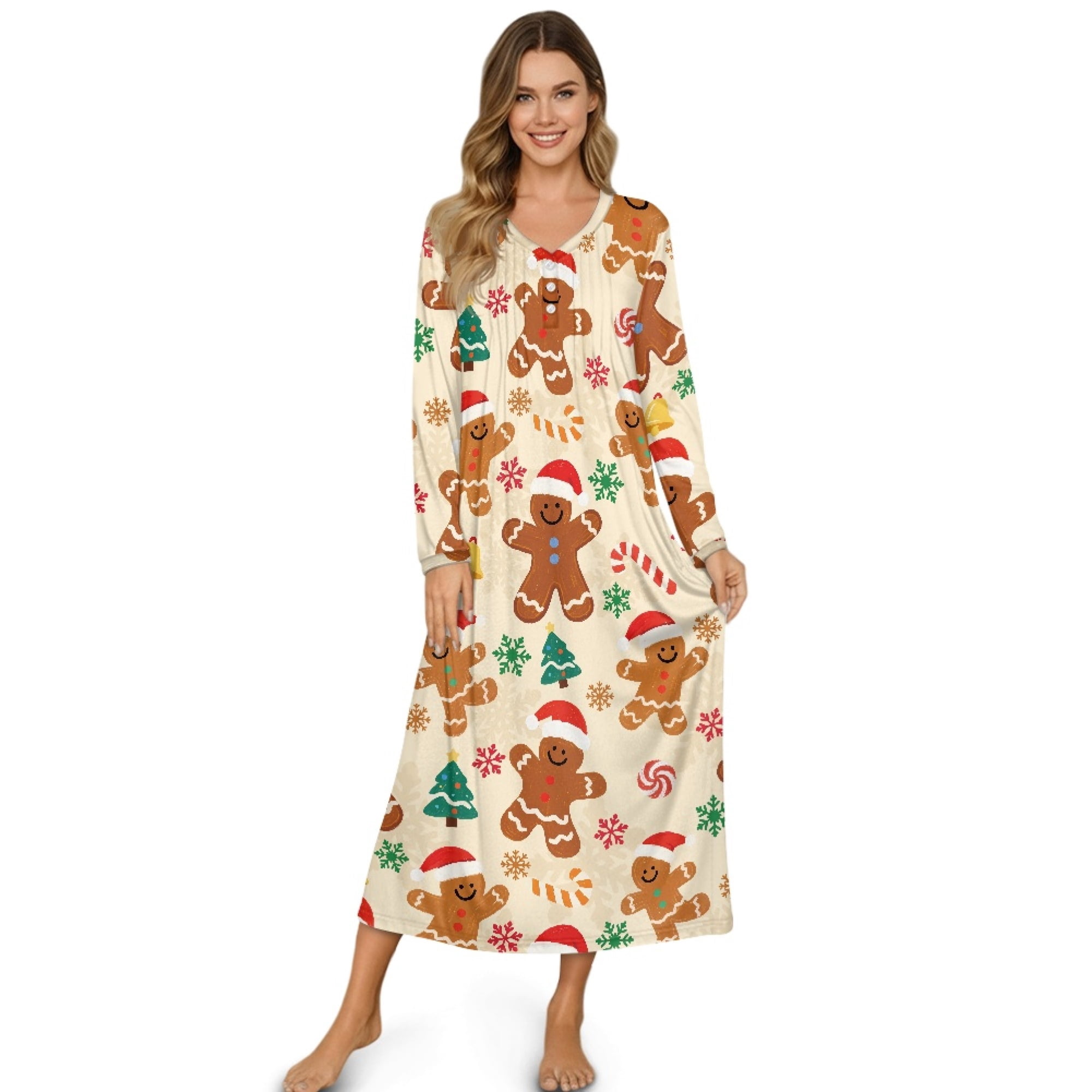 SEANATIVE Women's Long Sleeve Nightgown Christmas Nightshirts Sleep ...