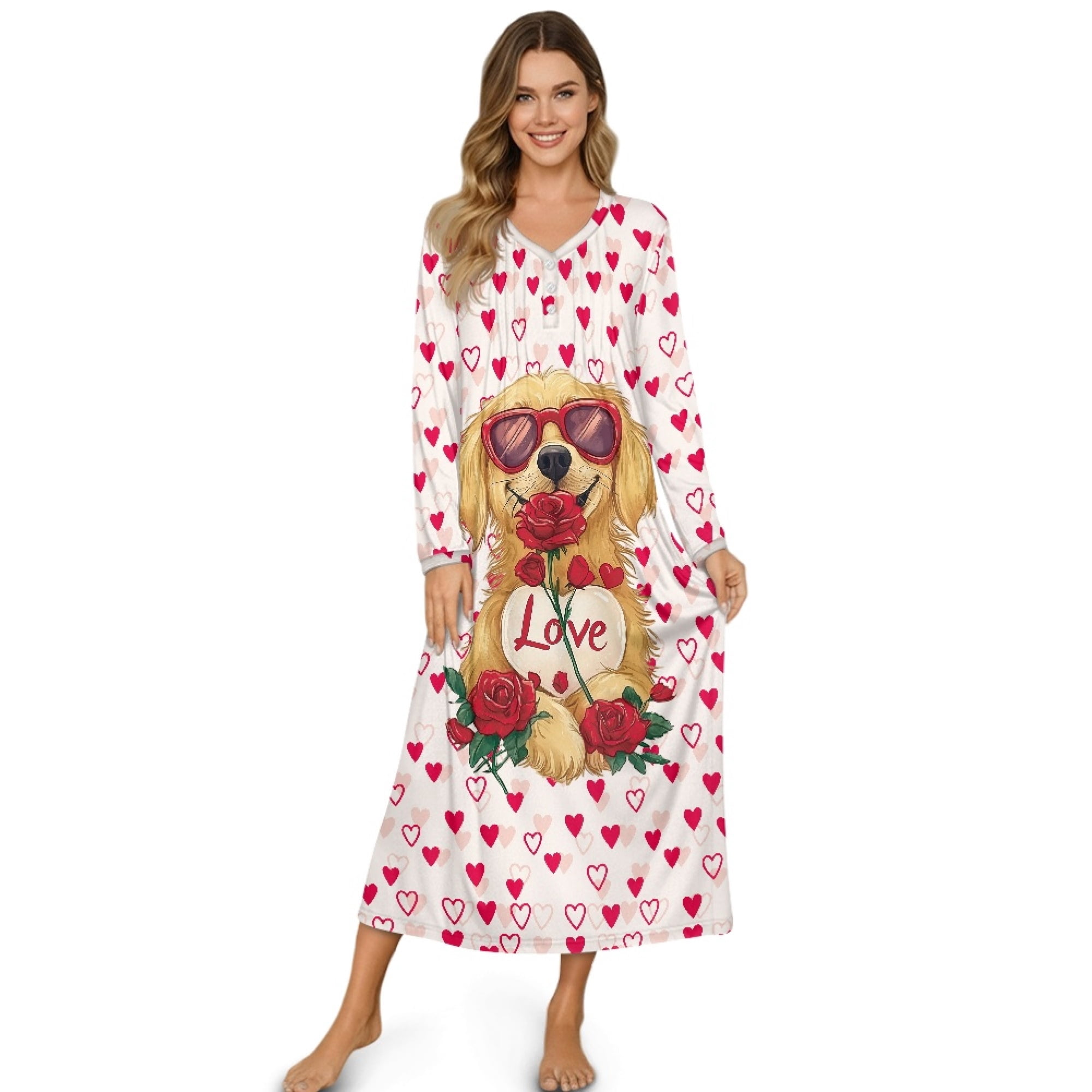 SEANATIVE Women's Long Sleeve Nightgown Valentine's Day Nightshirts ...