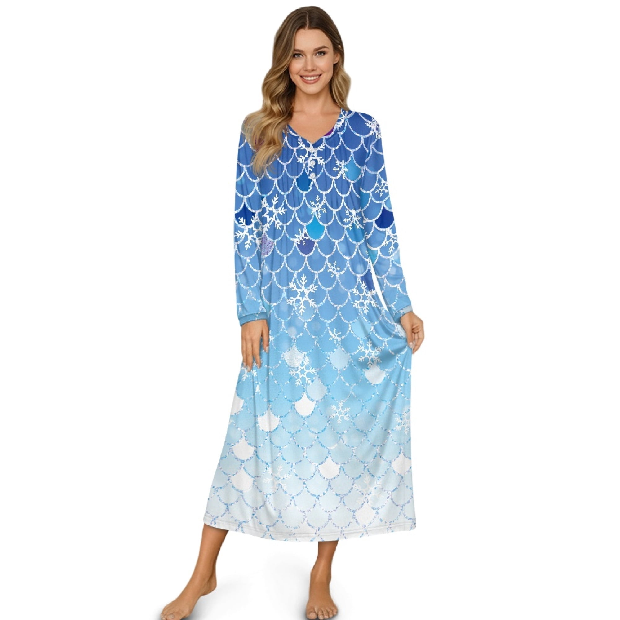 SEANATIVE Women's Nightdress Button Front Nightgown Long Sleeve Pajama ...