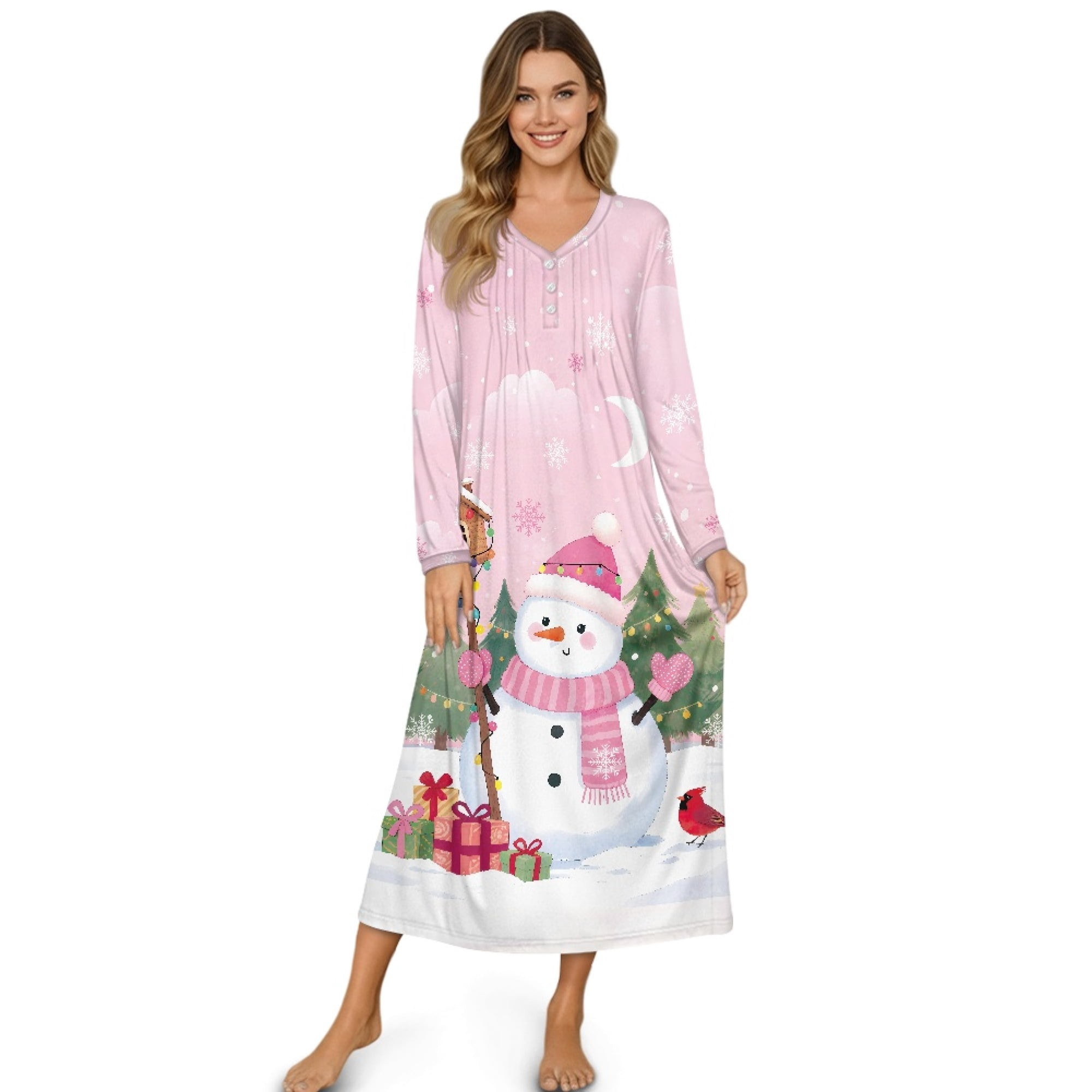 SEANATIVE Women's Nightgowns Soft Button Front Sleep Shirt Long Sleeve ...