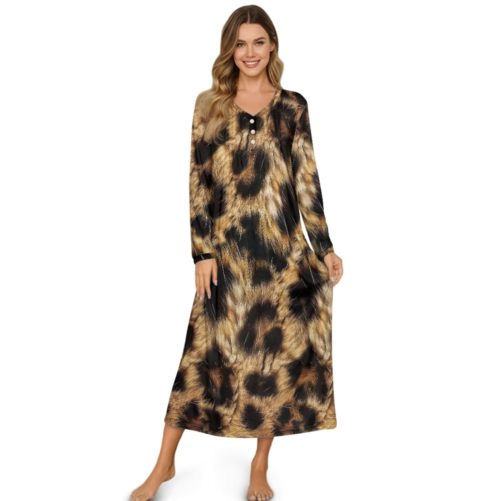SEANATIVE Women's Nightshirt with Button Front Cozy Long Sleeve Pajama ...